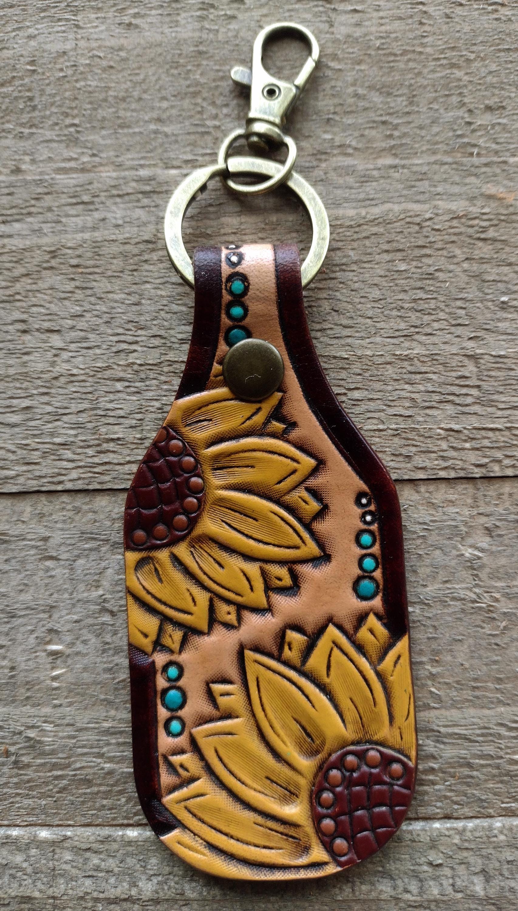 Tooled Leather Keychains, Sunflower, Western, Southwestern, Cross ...