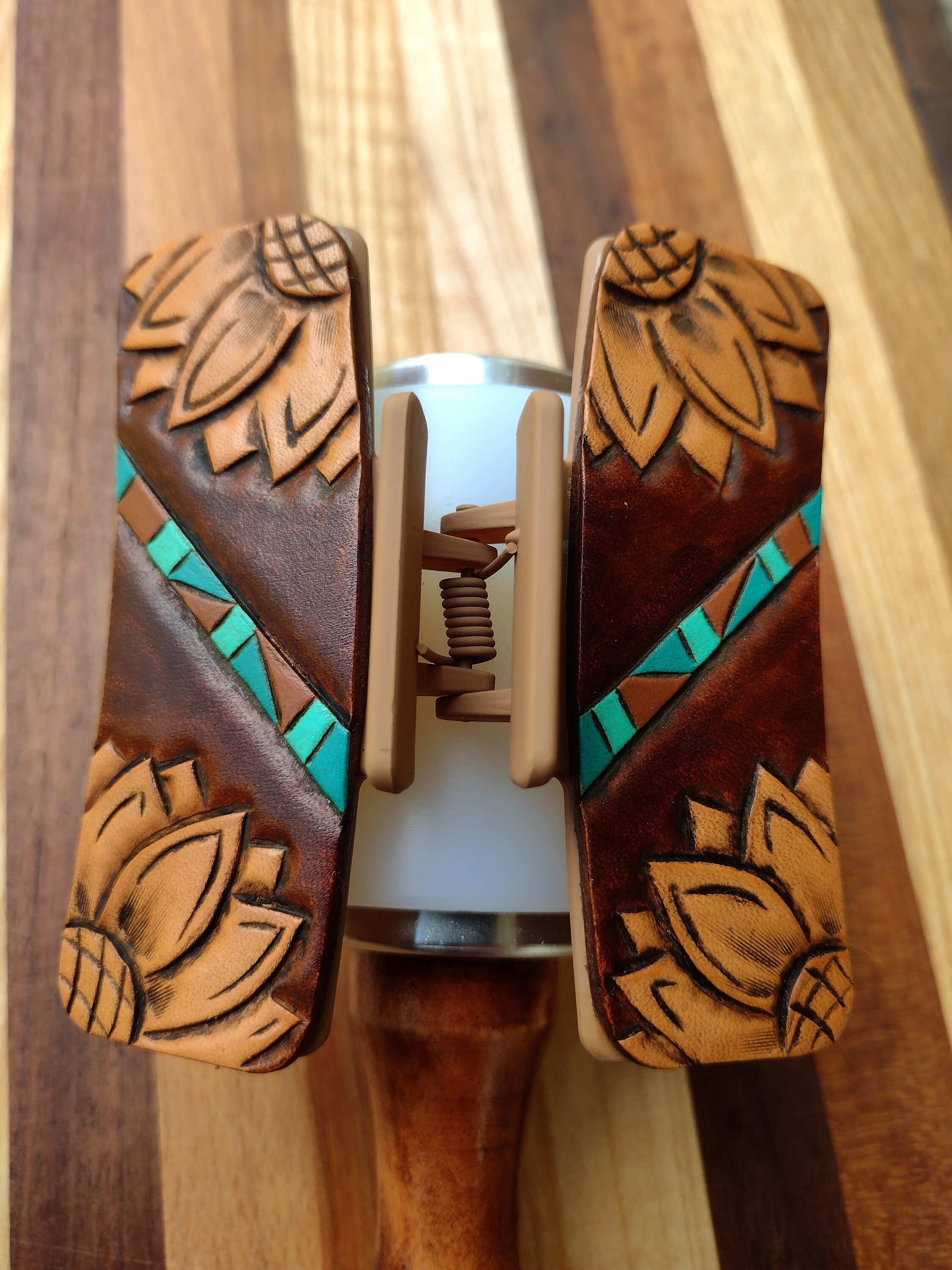 Hand Tooled Leather Claw Clips, Various Sizes, Colors & Designs, Mother ...