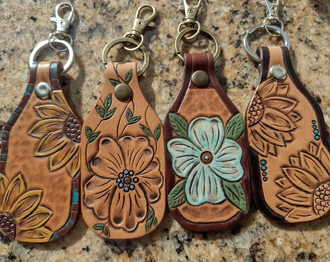 Tooled Leather Floral Keychains, Variety of Designs & Colors - YOUR ...
