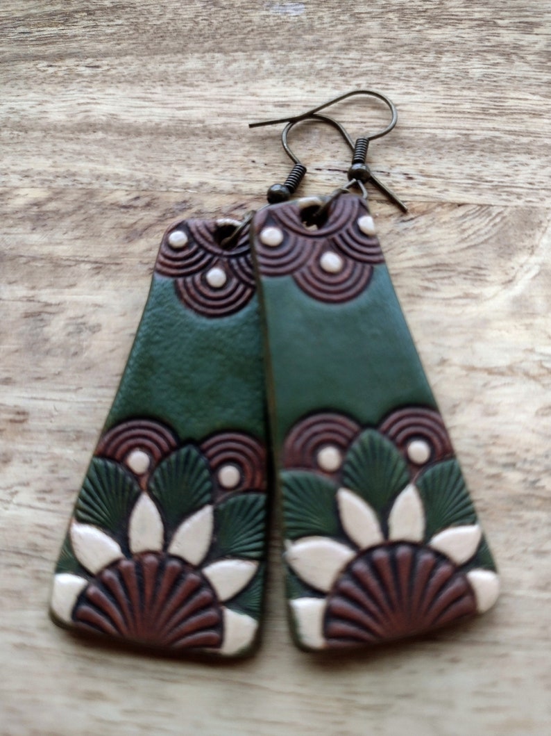 Hand Tooled Leather Earrings, Mandala Design, Hand Dyed and Then Hand ...