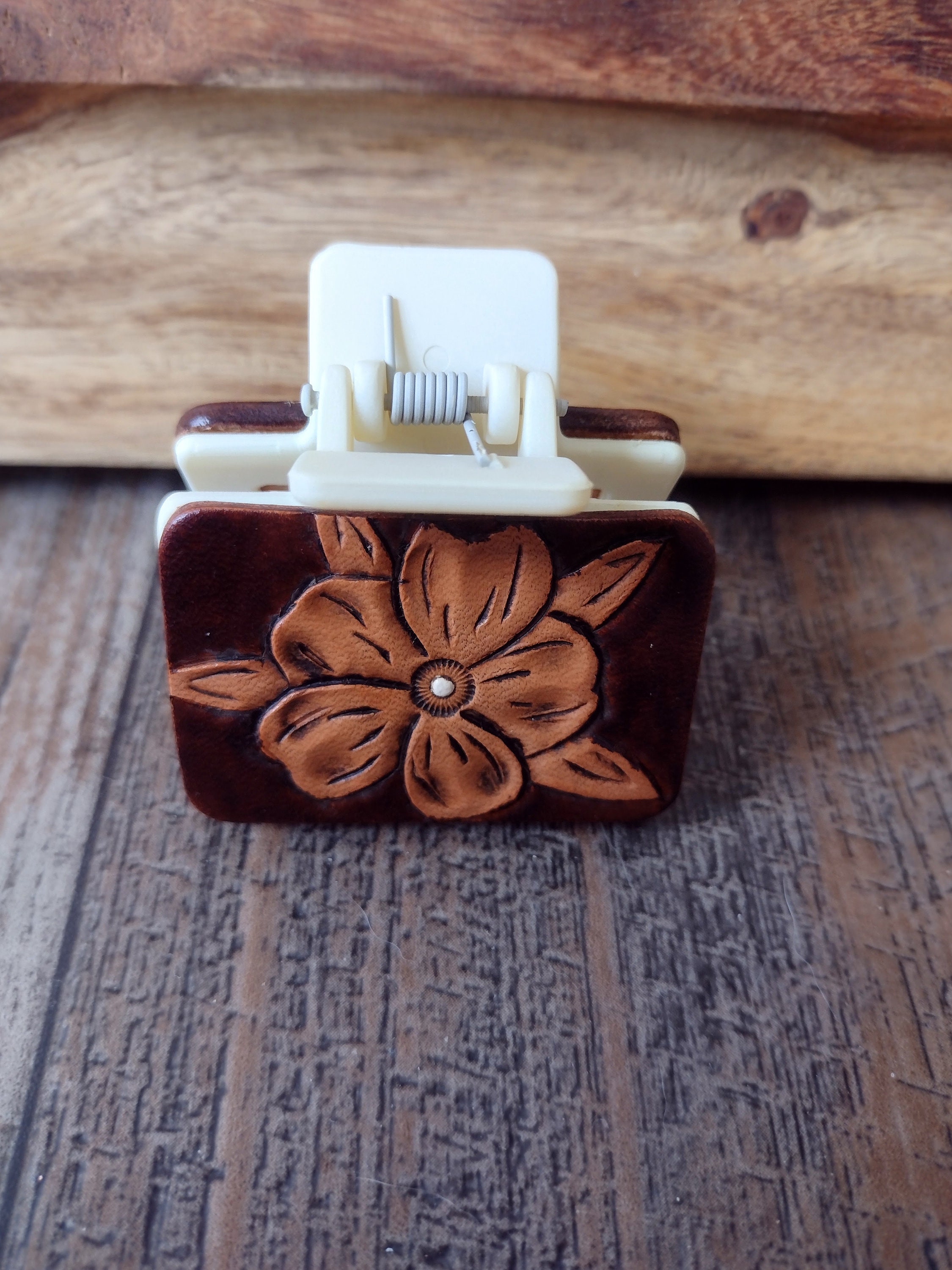 Hand Tooled Leather Claw Clips, Various Sizes, Colors & Designs YOUR ...