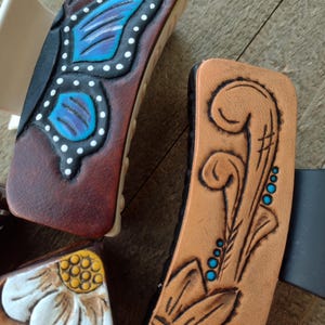 Hand Tooled Leather Claw Clips, Various Colors & Designs, Size M 3.5 ...