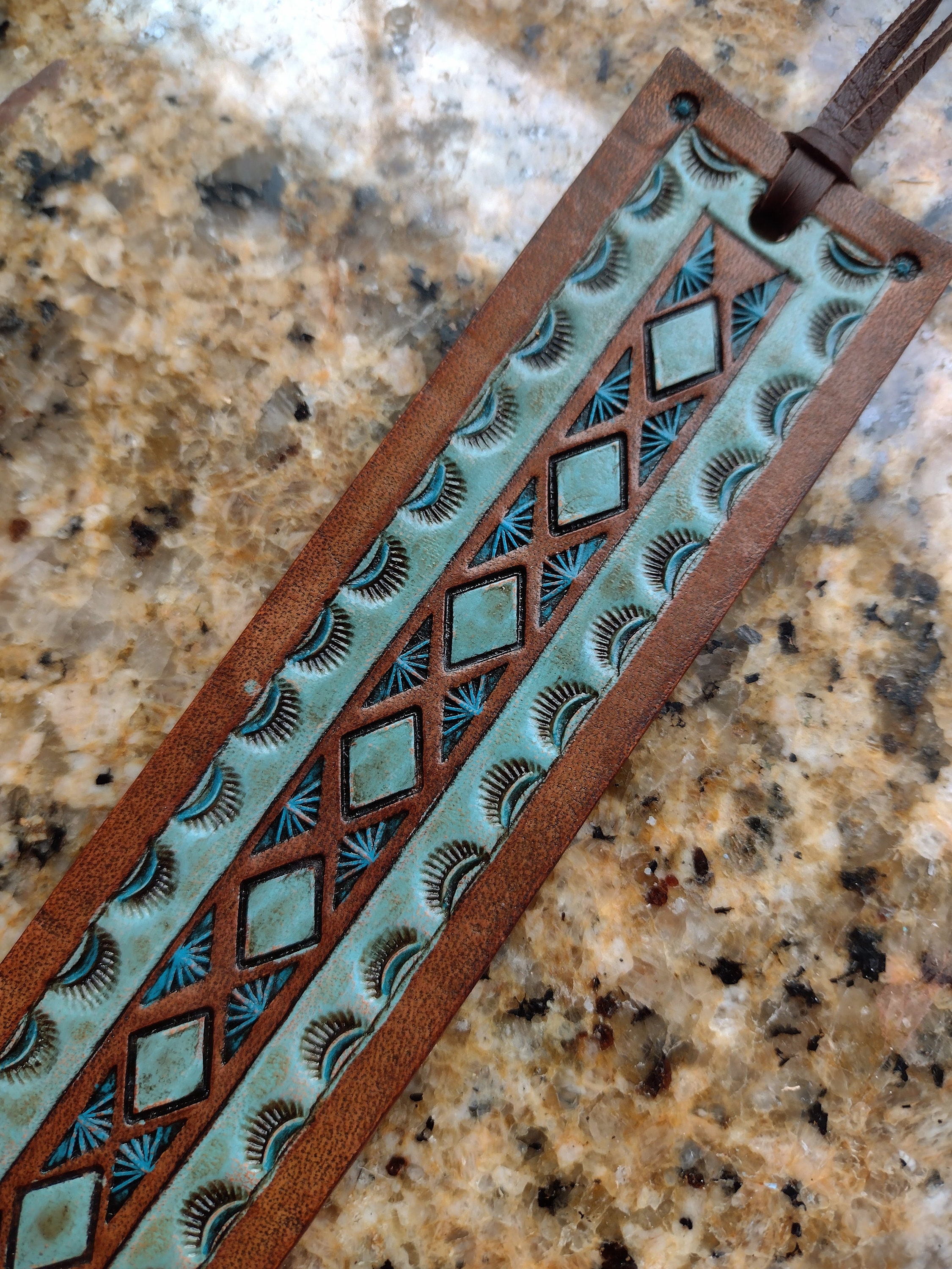 Hand Tooled Leather Bookmark, Unique Design, Hand Painted in Beautiful ...