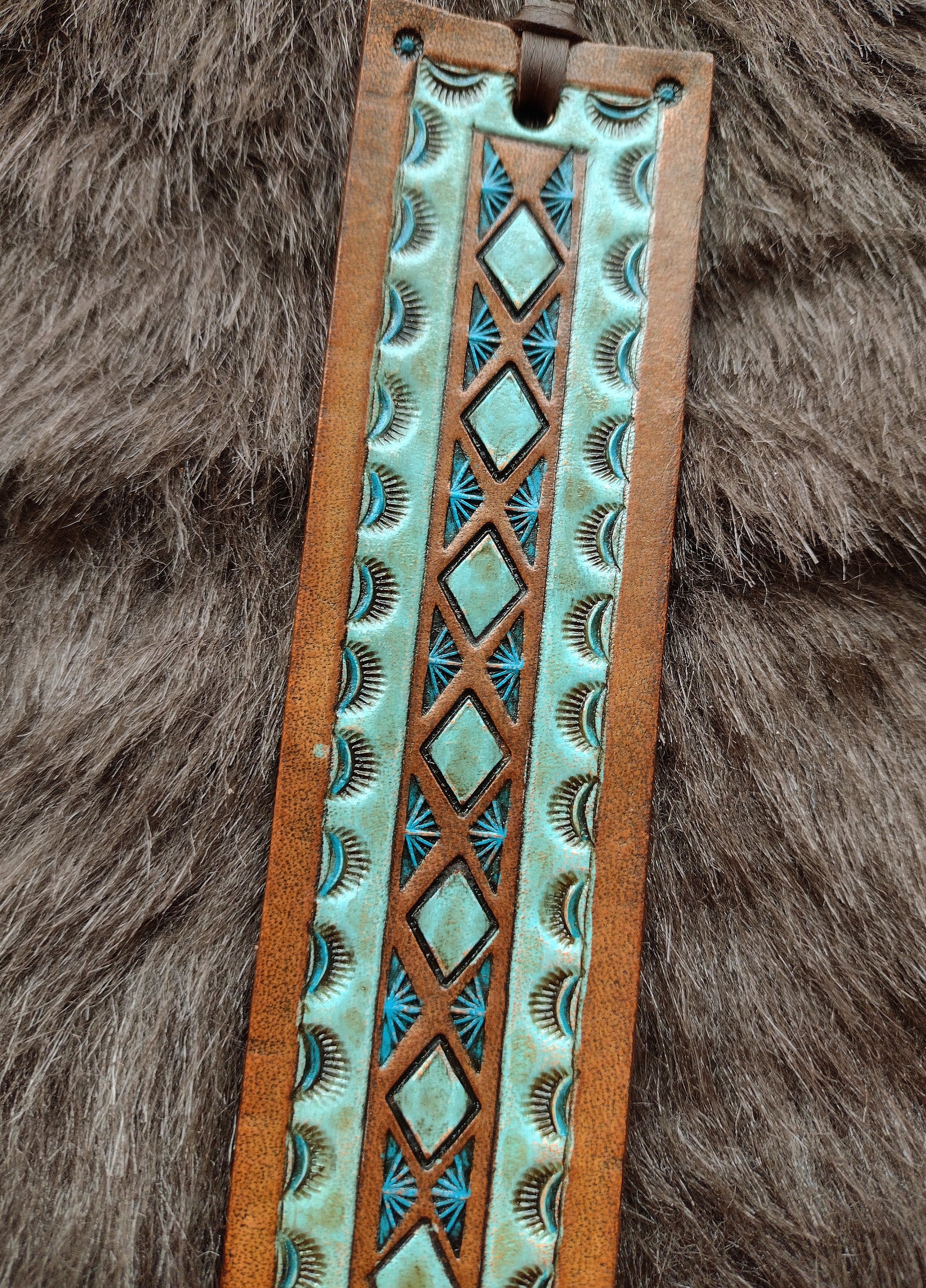 Hand Tooled Leather Bookmark, Unique Design, Hand Painted in Beautiful ...