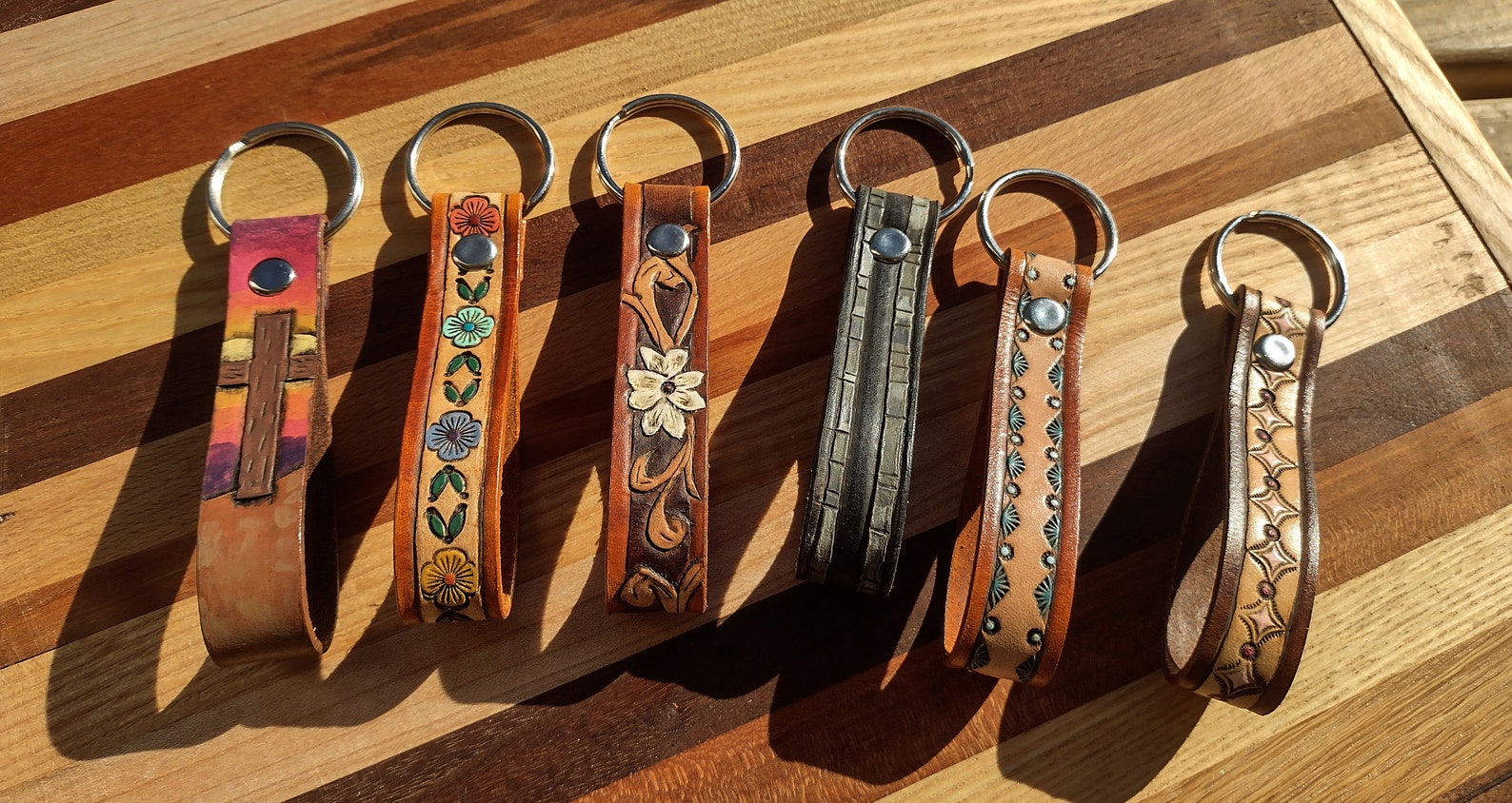 Tooled Leather Keychains / Key Fob, Variety of Designs & Colors YOUR ...