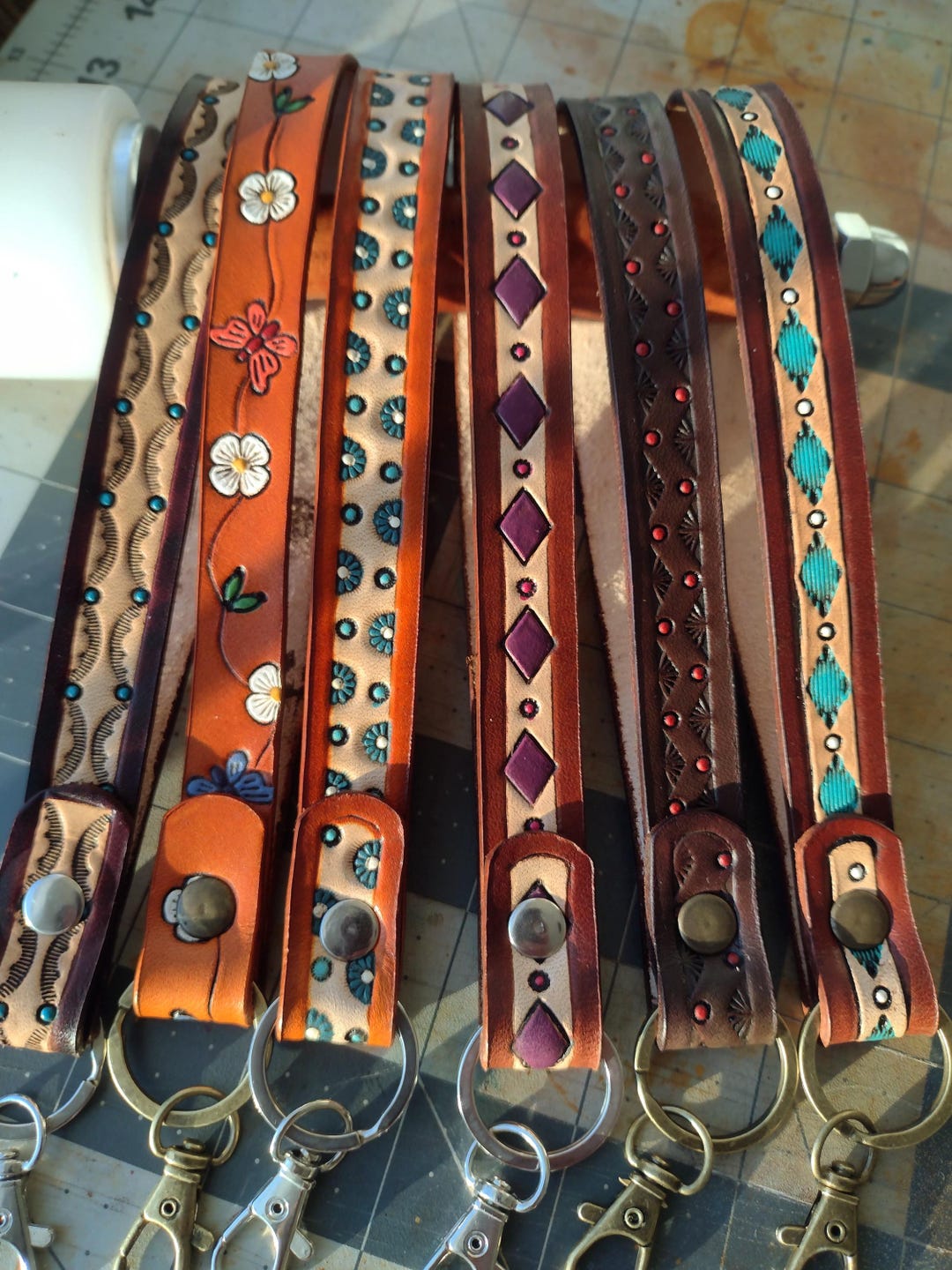 Tooled Leather Wristlet/keychains, Variety of Designs & Colors - YOUR ...
