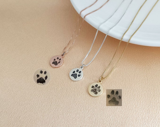 Engraved Actual Paw Print Necklace, Cat Dog Paw Print Pendant, Paw ...