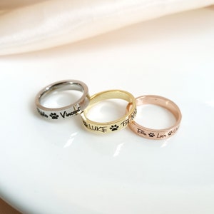 Personalized Paw Print Ring, Pet Name Ring, Custom Name Ring, Pet ...