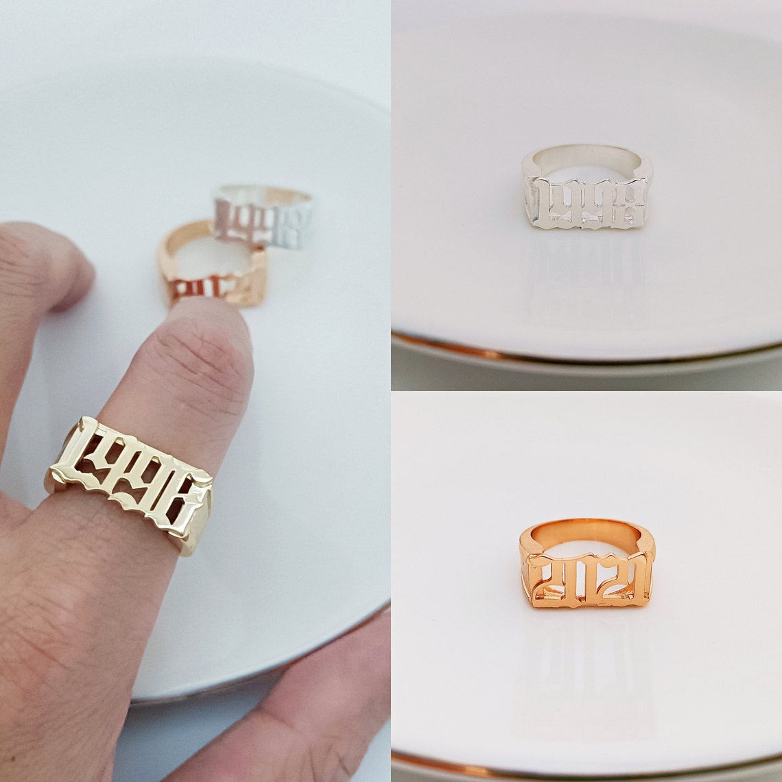 Custom Date Ringstackable Year Ringgothic Date Ringbirth | Etsy