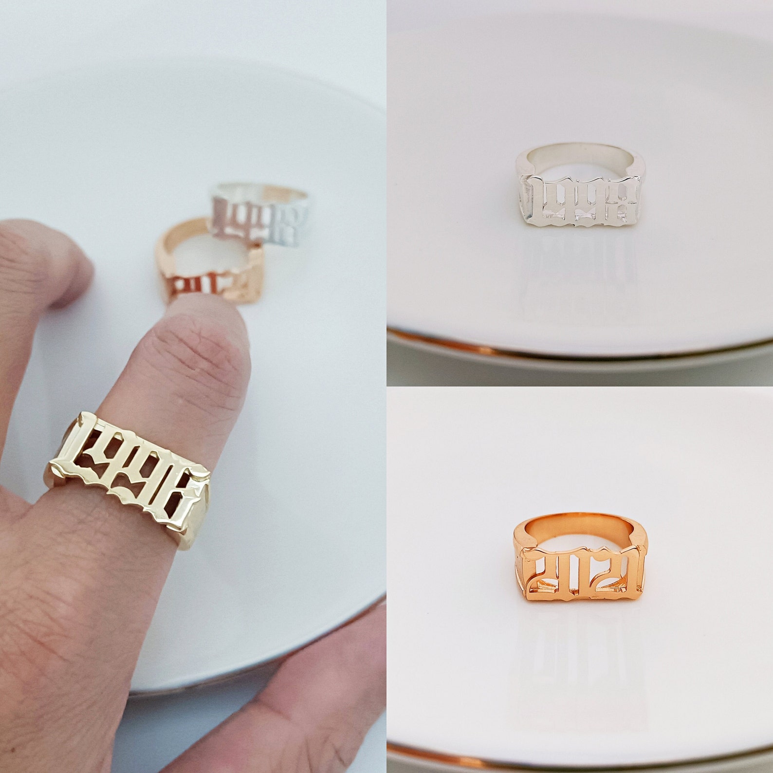 Custom Date Ring,stackable Year Ring,gothic Date Ring,birth Year Ring ...