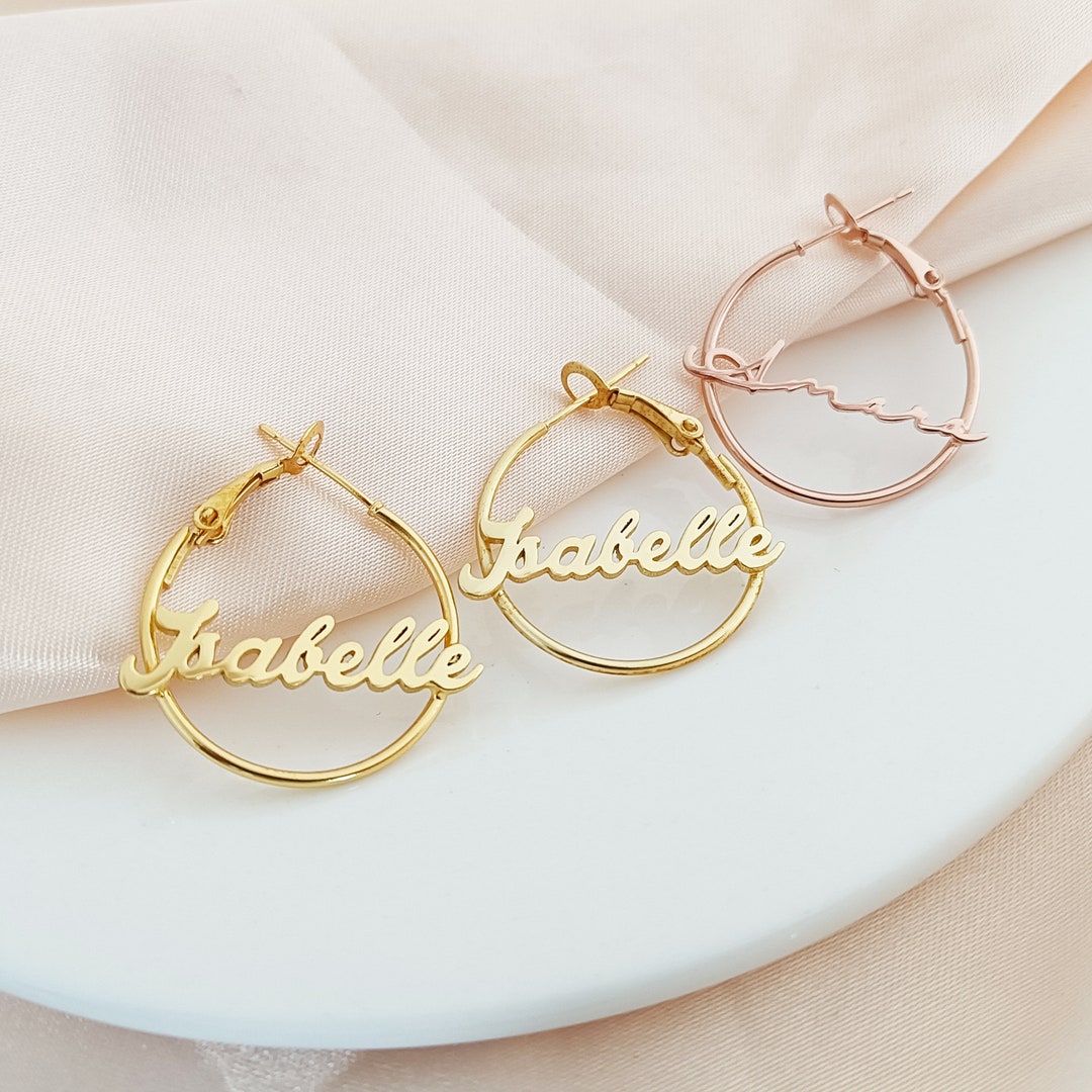 Personalized Name Earring, Name Hoop Earrings, Custom Big Hoops Earring ...