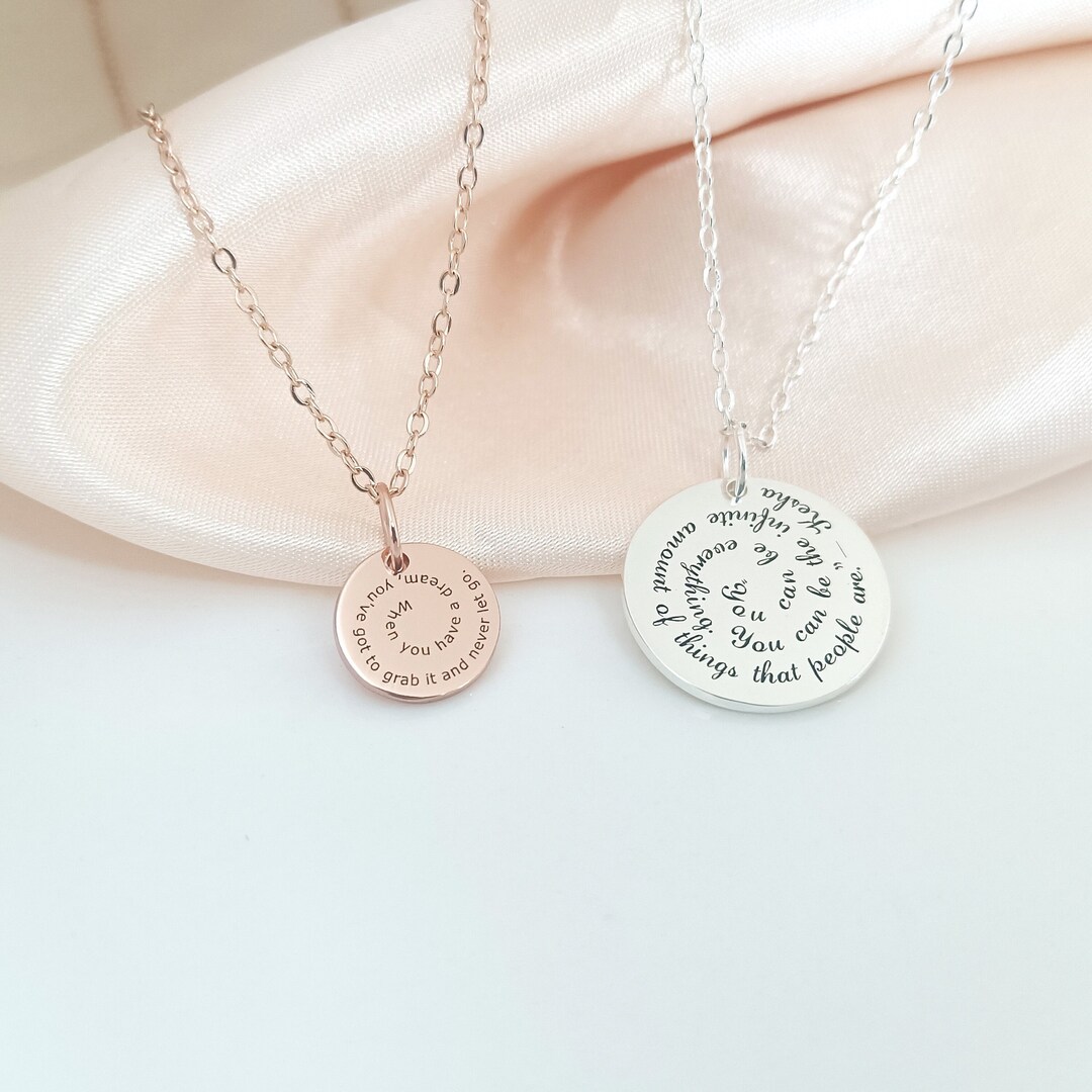 Personalized Engraved Text Necklace,custom Phrase Jewelry,disc Necklace ...