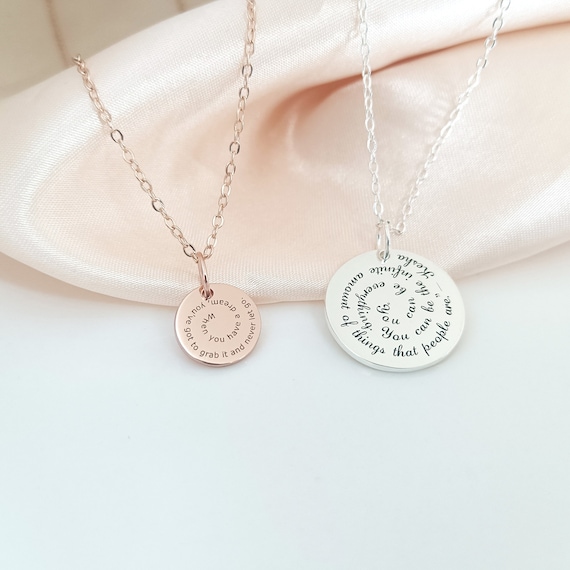 Personalized Engraved Text Necklacecustom Phrase Jewelrydisc - Etsy