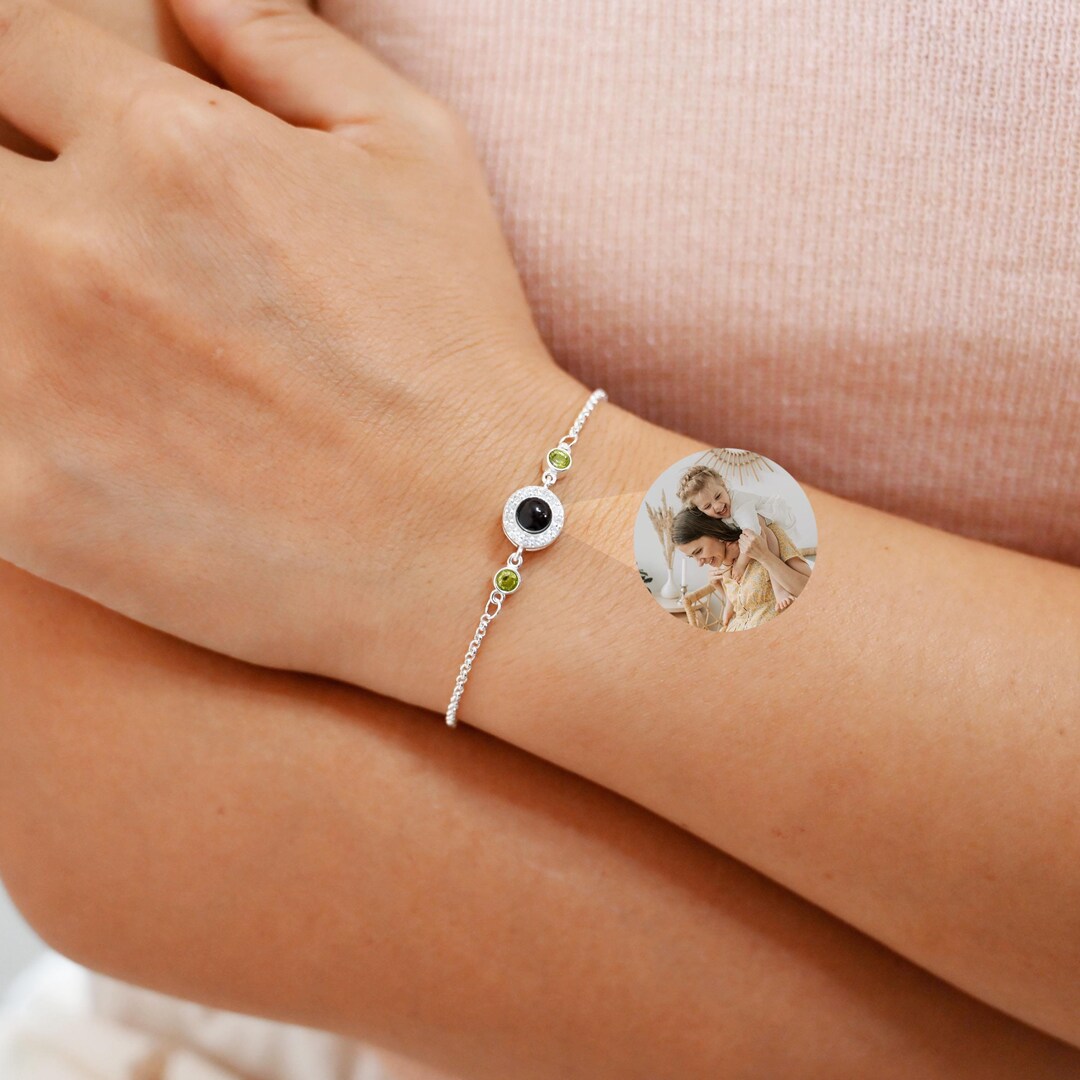 Photo Projection Bracelet With Birthstone, Personalized Photo Bracelet ...