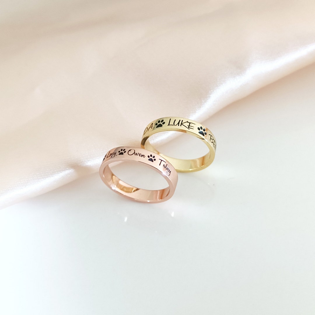 Personalized Paw Print Ring, Pet Name Ring, Custom Name Ring, Pet ...