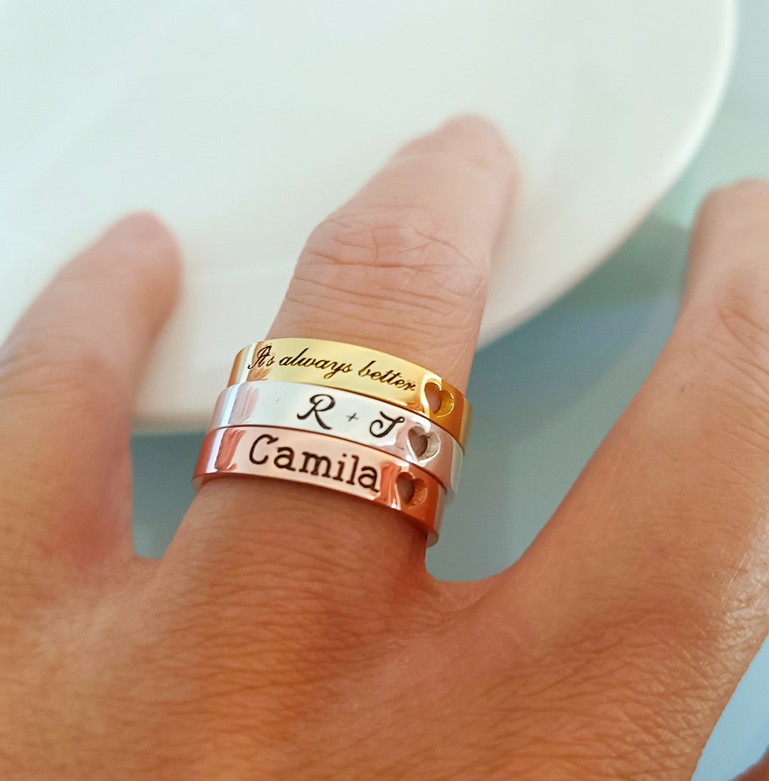 Personalized Inside Outside Engraved Ring, Custom Stacking Ring, Custom ...