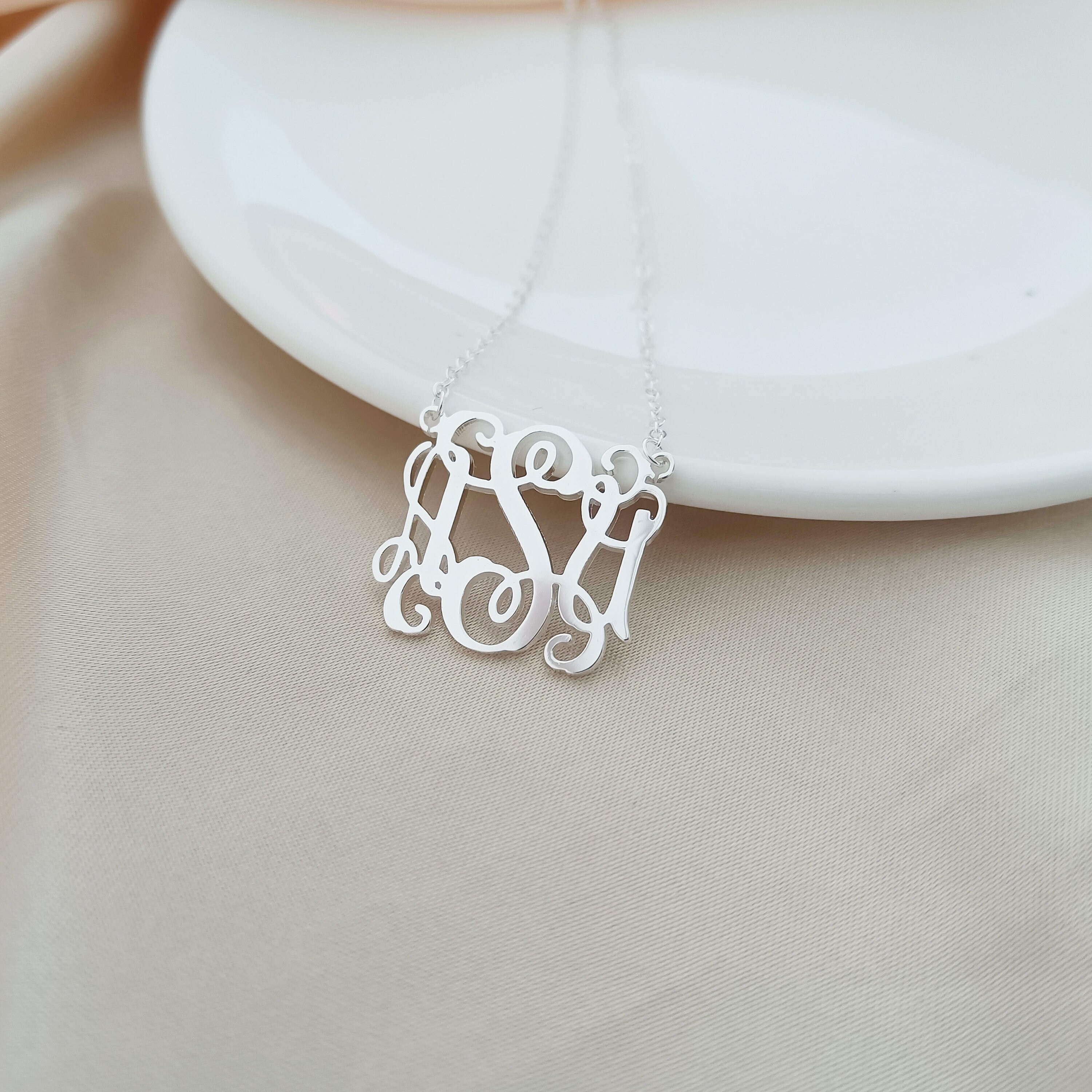 Custom Monogram Necklace, Personalized Initial Necklace, Gold Monogram ...