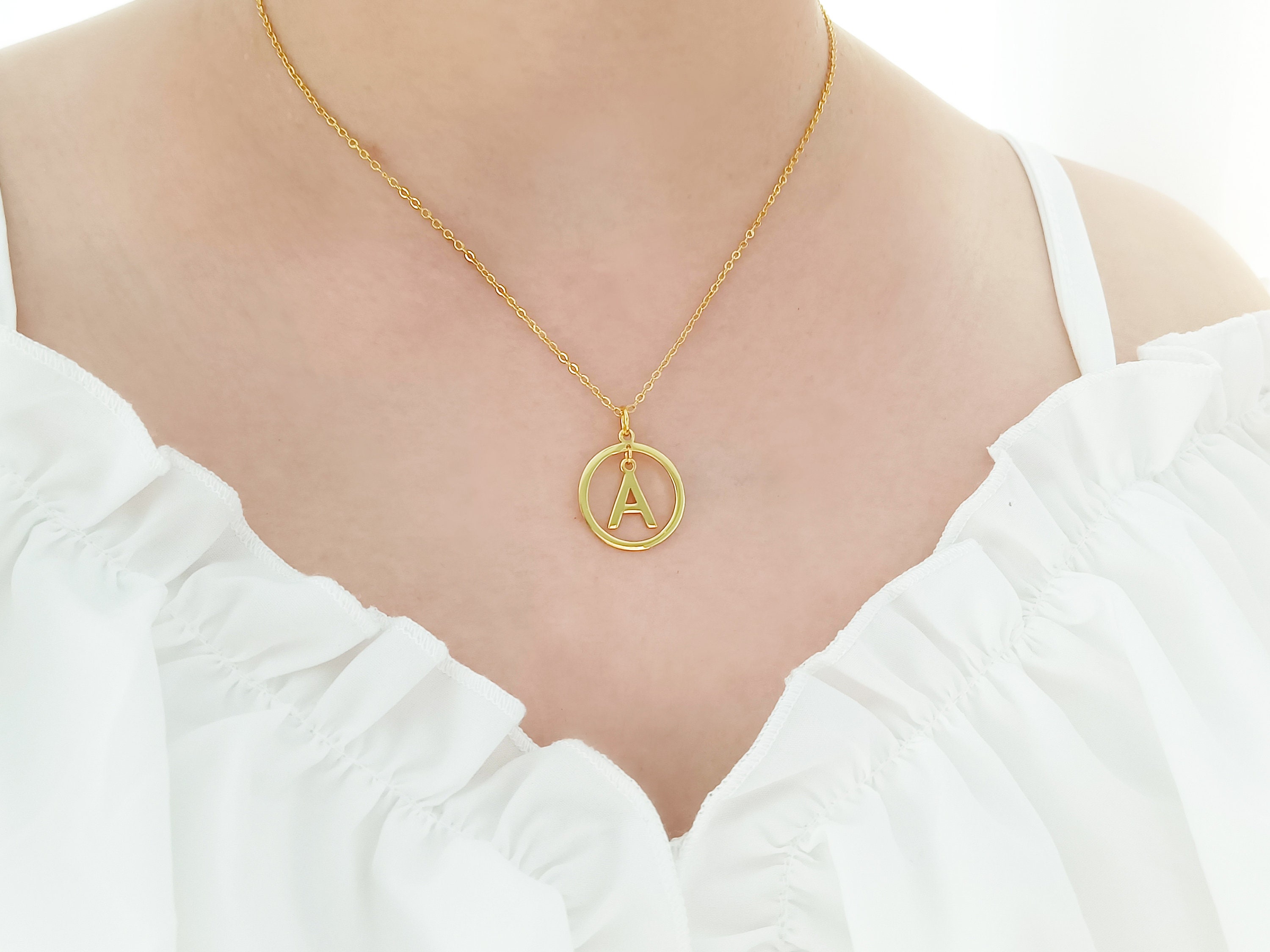 Personalised Letter Necklace,initial Necklace,monogram Necklace,circle ...