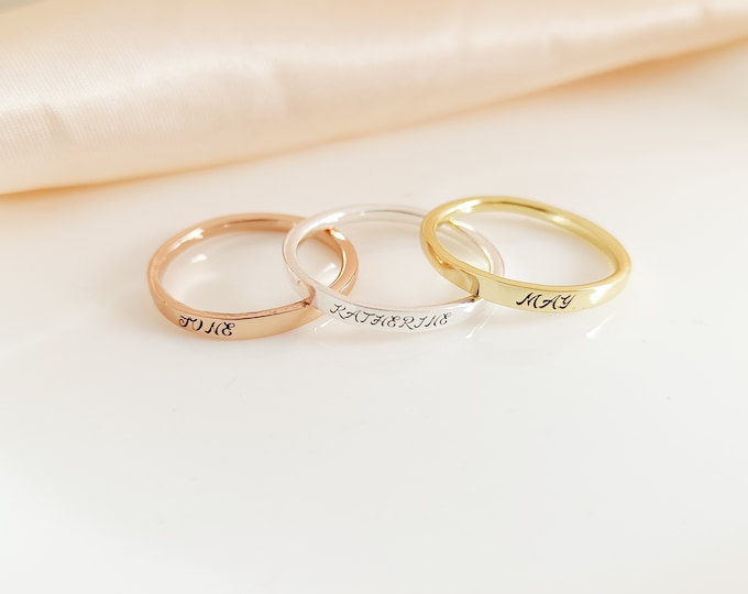 Custom Name Ring Personalized Stacking Ring Skinny Stackable Names Ring ...