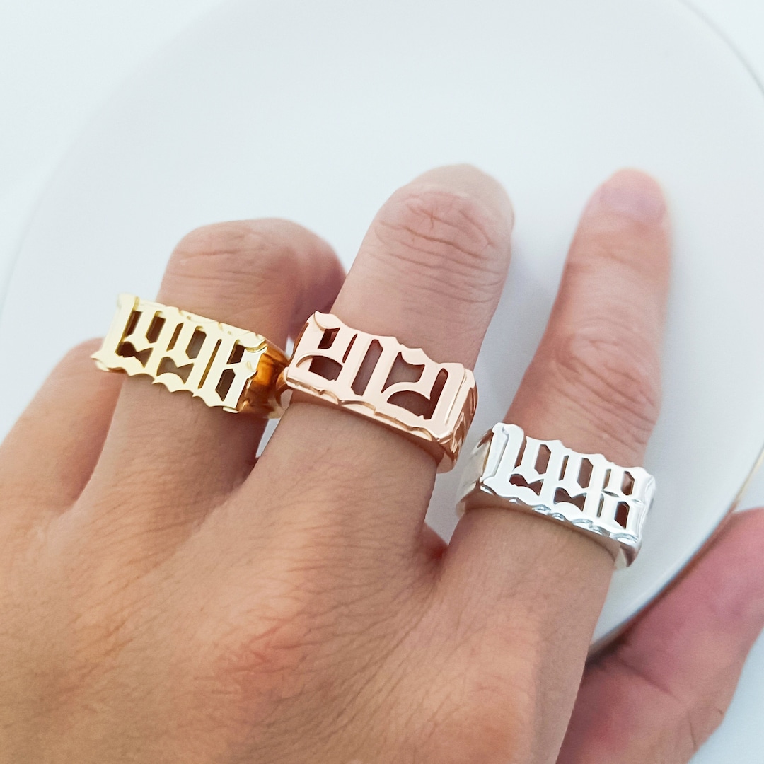Custom Date Ring,stackable Year Ring,gothic Date Ring,birth Year Ring ...
