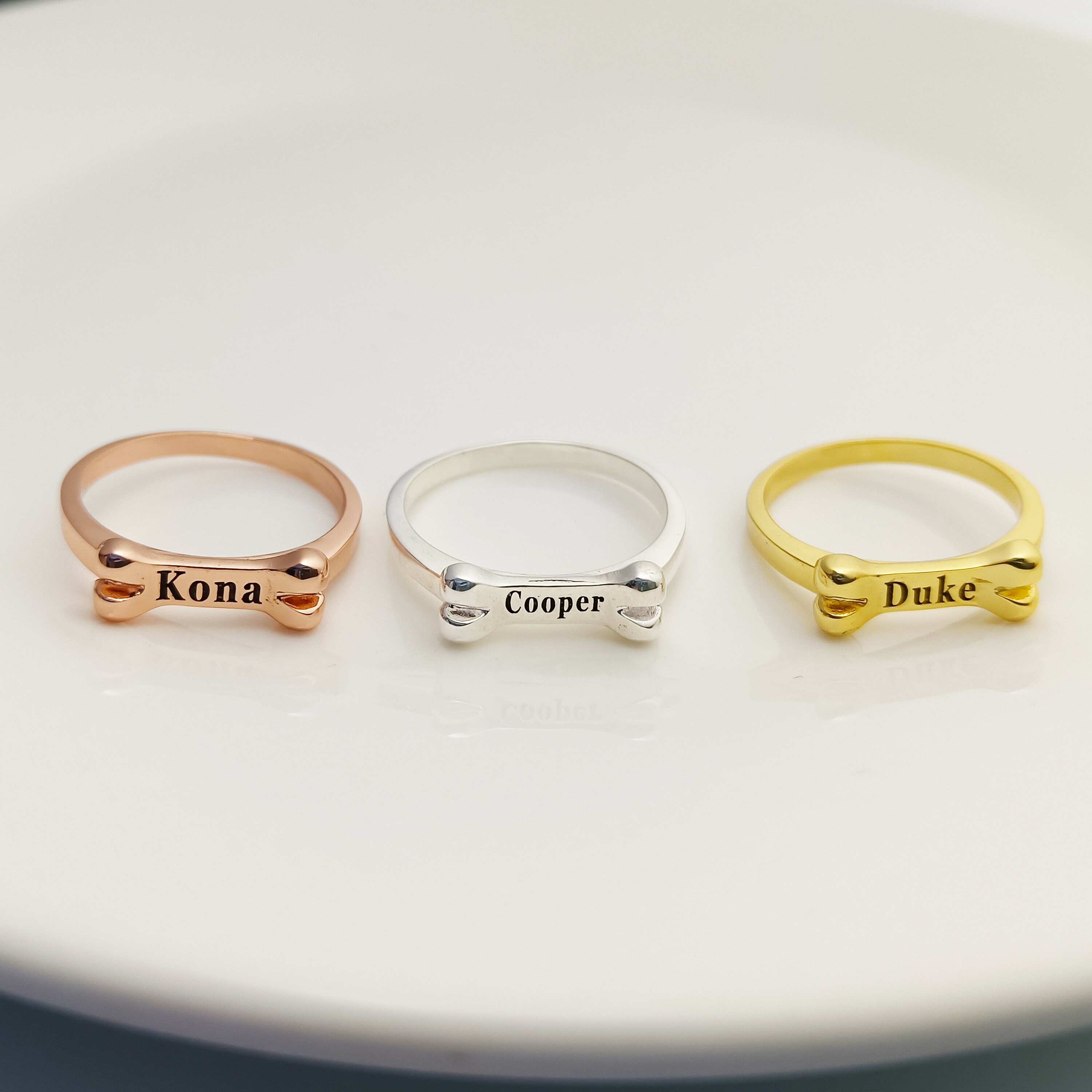 Customized Pet Name Ring, Engraved Name Ring, Personalized Dog Bone ...