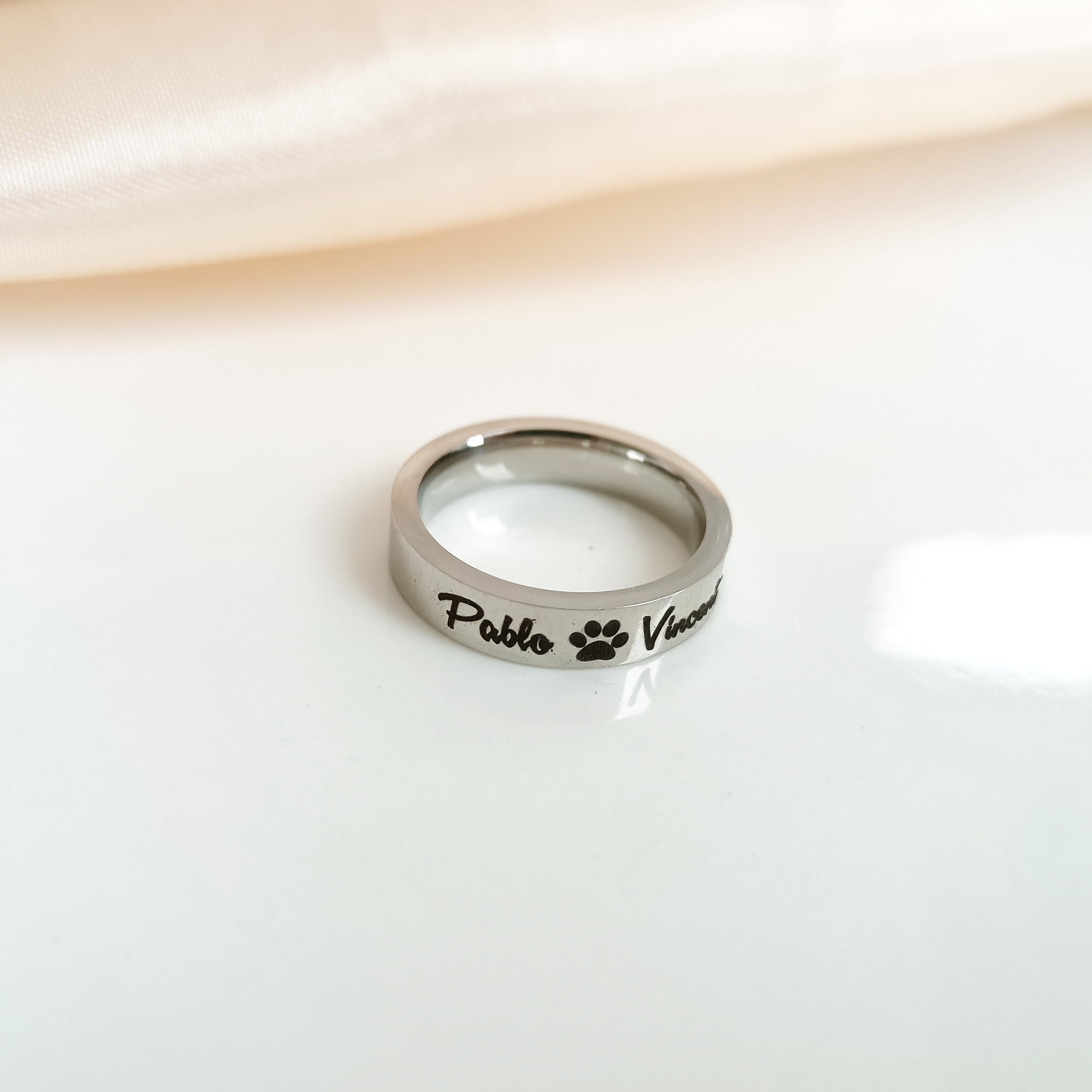 Personalized Paw Print Ring Pet Name Ring Custom Name Ring - Etsy