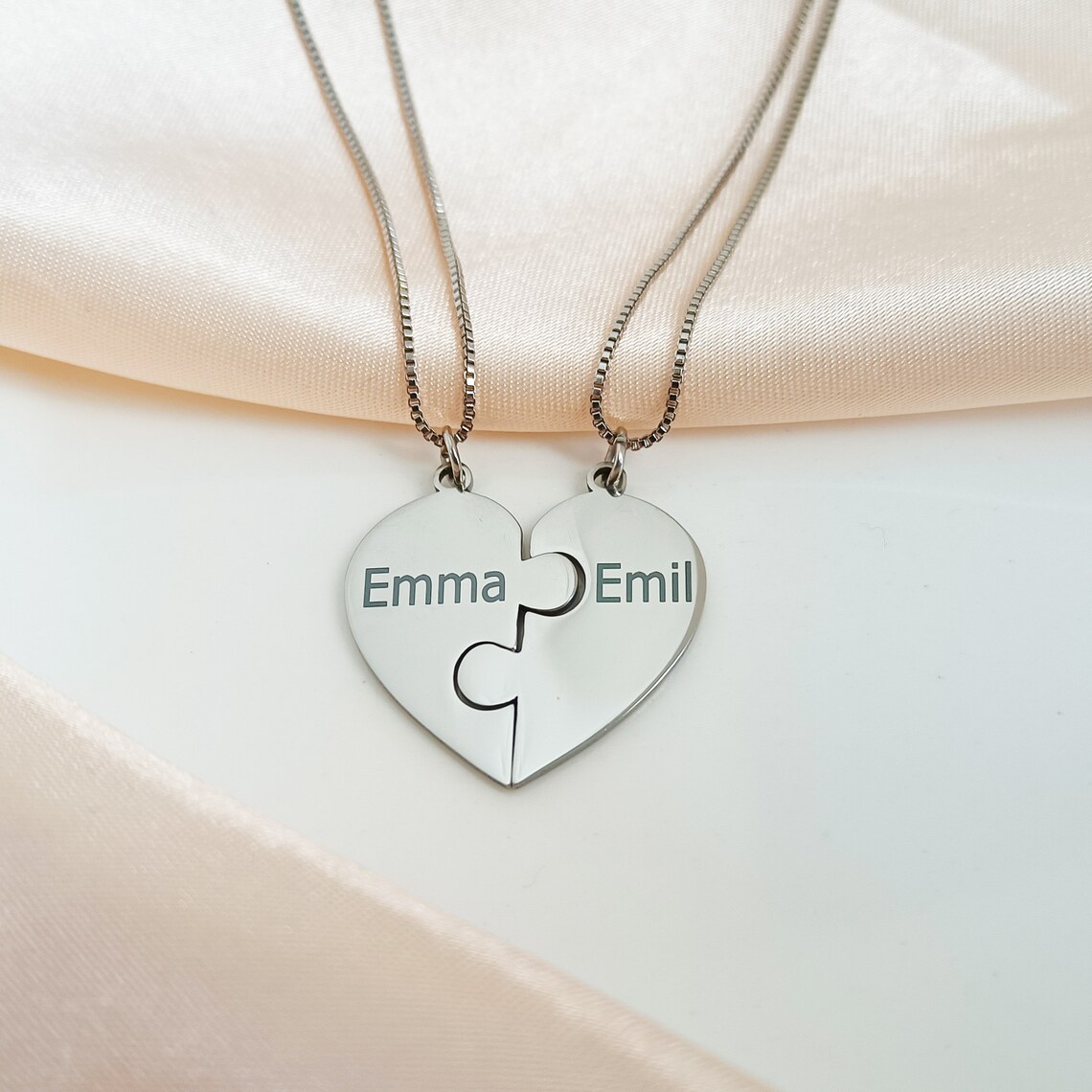 Heart Puzzle Name Necklacepersonalized Pendant Puzzle - Etsy