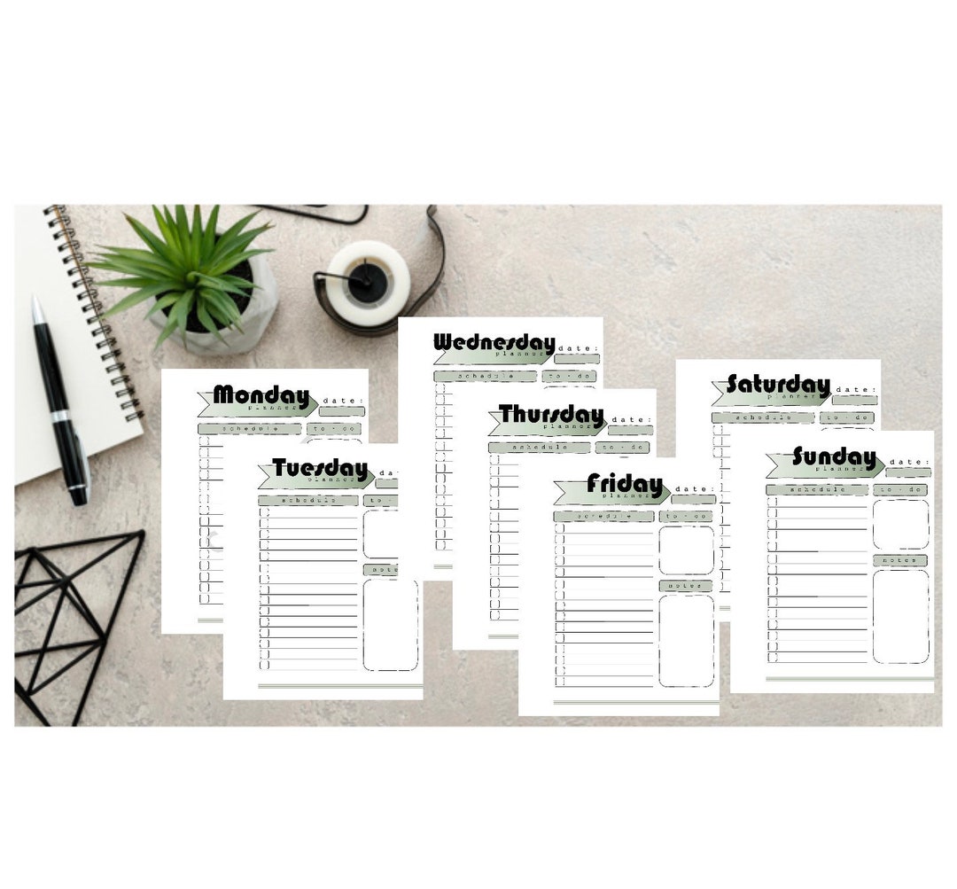 Printable 7 Day Planner Digital Download Retro Green - Etsy