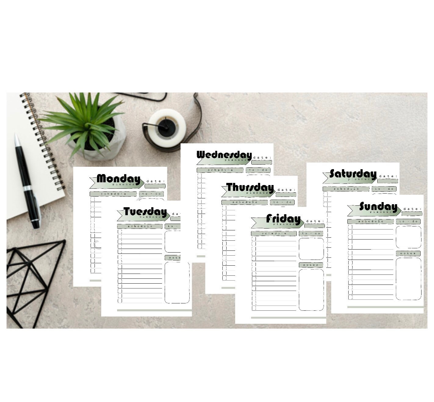Printable 7 Day Planner Digital Download Retro Green - Etsy