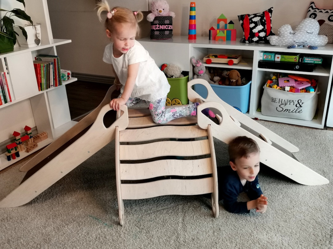 Wooden Rocker With Slide and Climbing Wall, 3 in 1 Set for Kids, Wooden ...