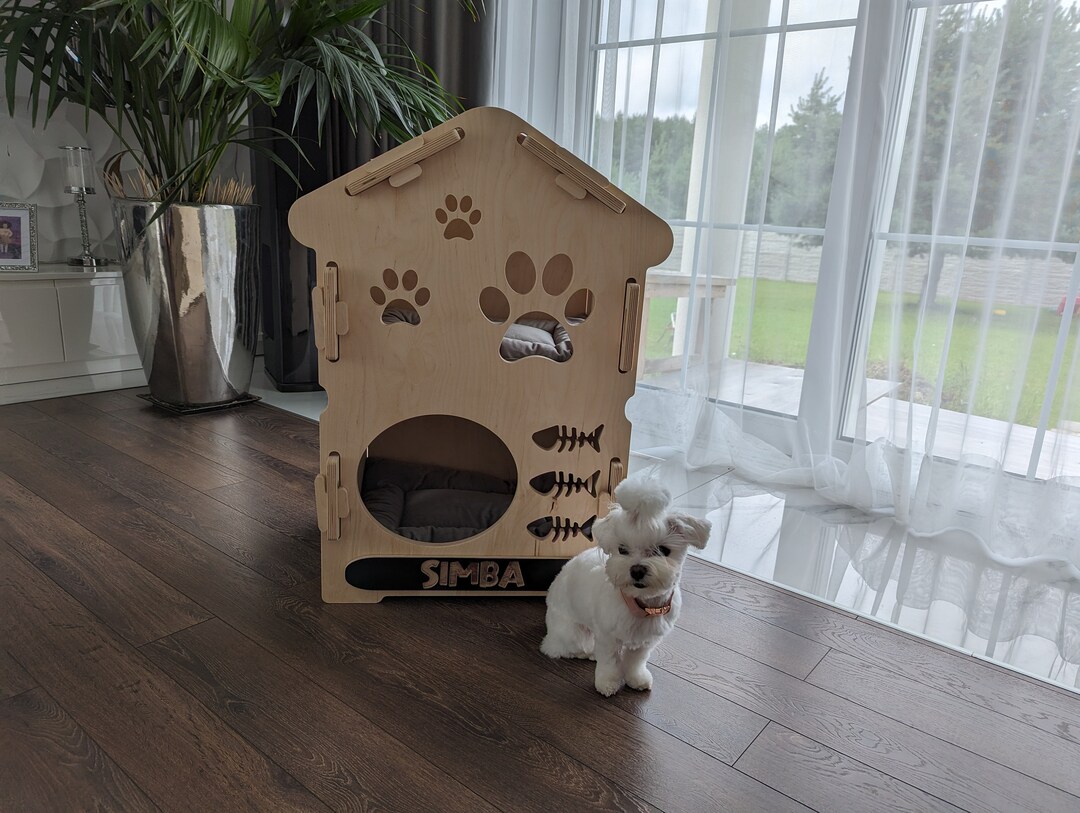 Indoor Home for Pets Stylish Multi-level Wooden Pet House for Cats and ...