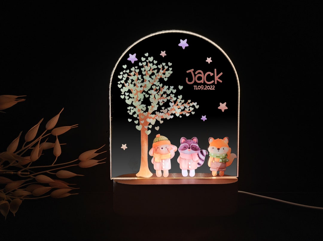 Personalized Wooden Base Lamp for Kids, Cute Forrest Animal Lamp ...