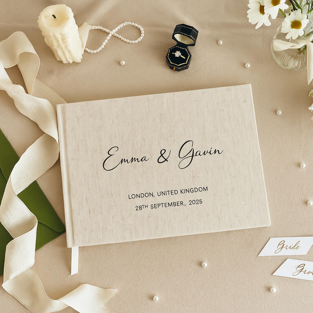 Custom Wedding Guest Book •personalized Linen Hardcover Album ...