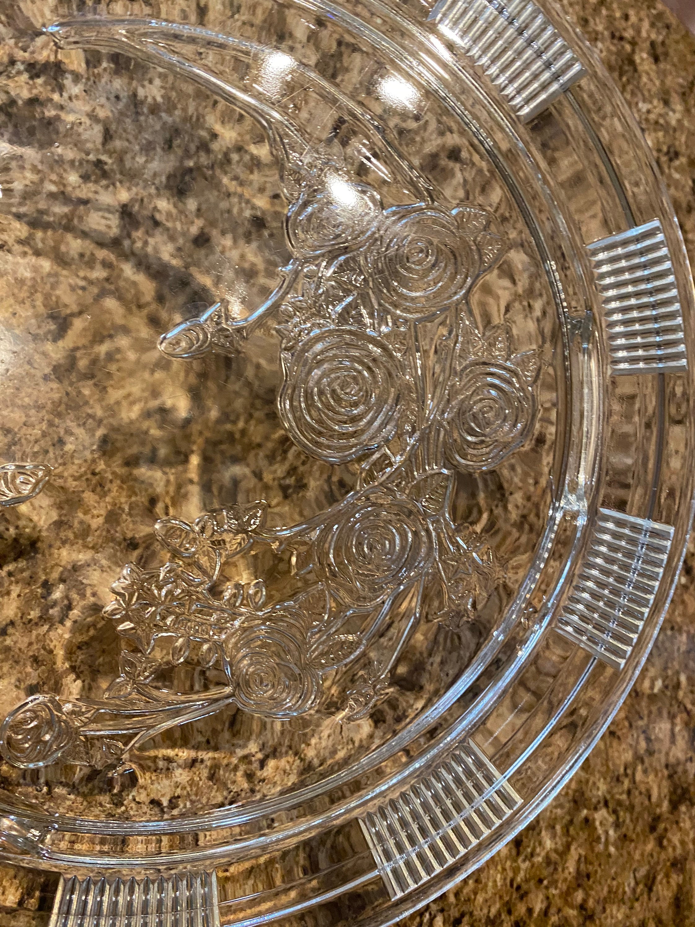 Vintage Rose Clear Glass Rose Tray W Ribbed Striped Edges - Etsy