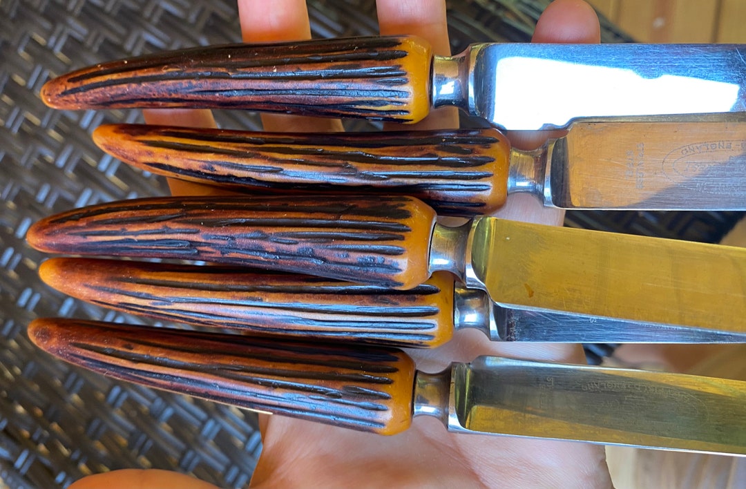 Crown Crest Dark Brown Antler Bone Handled Steak Knives Set of 5 ...