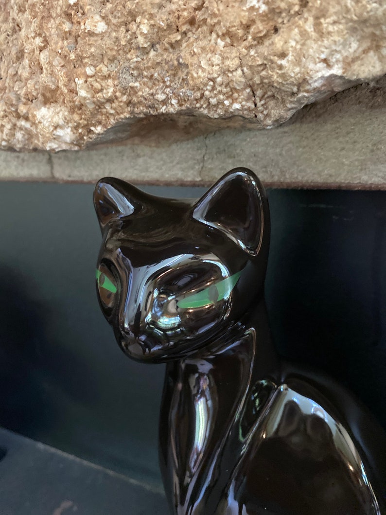 Black Ceramic Cat Statue Jade Green Eyes 11.5 Inch Tall - Etsy