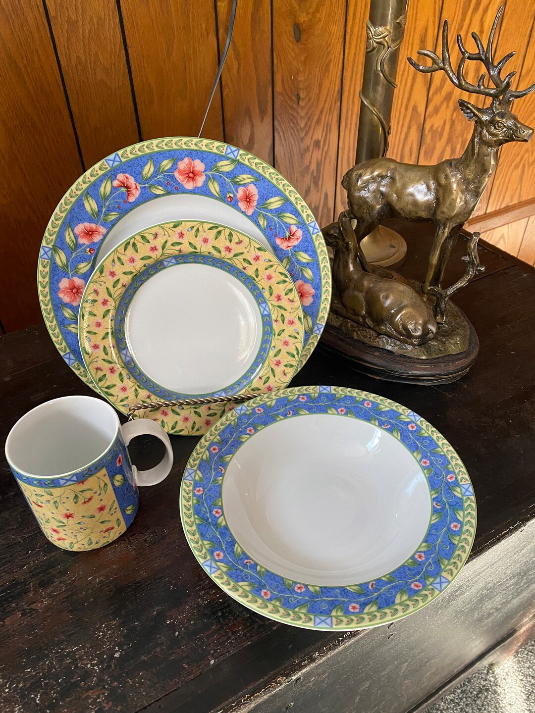 Coventry Rose Bouqet Dinnerware Blue Yellow Porcelain Dinnerware ...