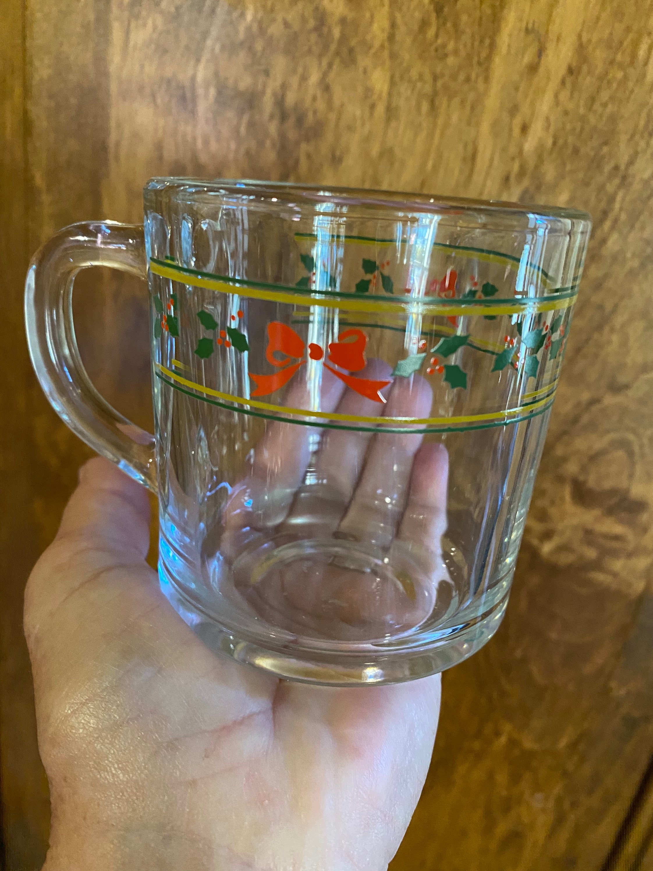 Anchor Hocking Mugs Holly Berries and Red Christmas Ribbon Bow Set of 3 ...