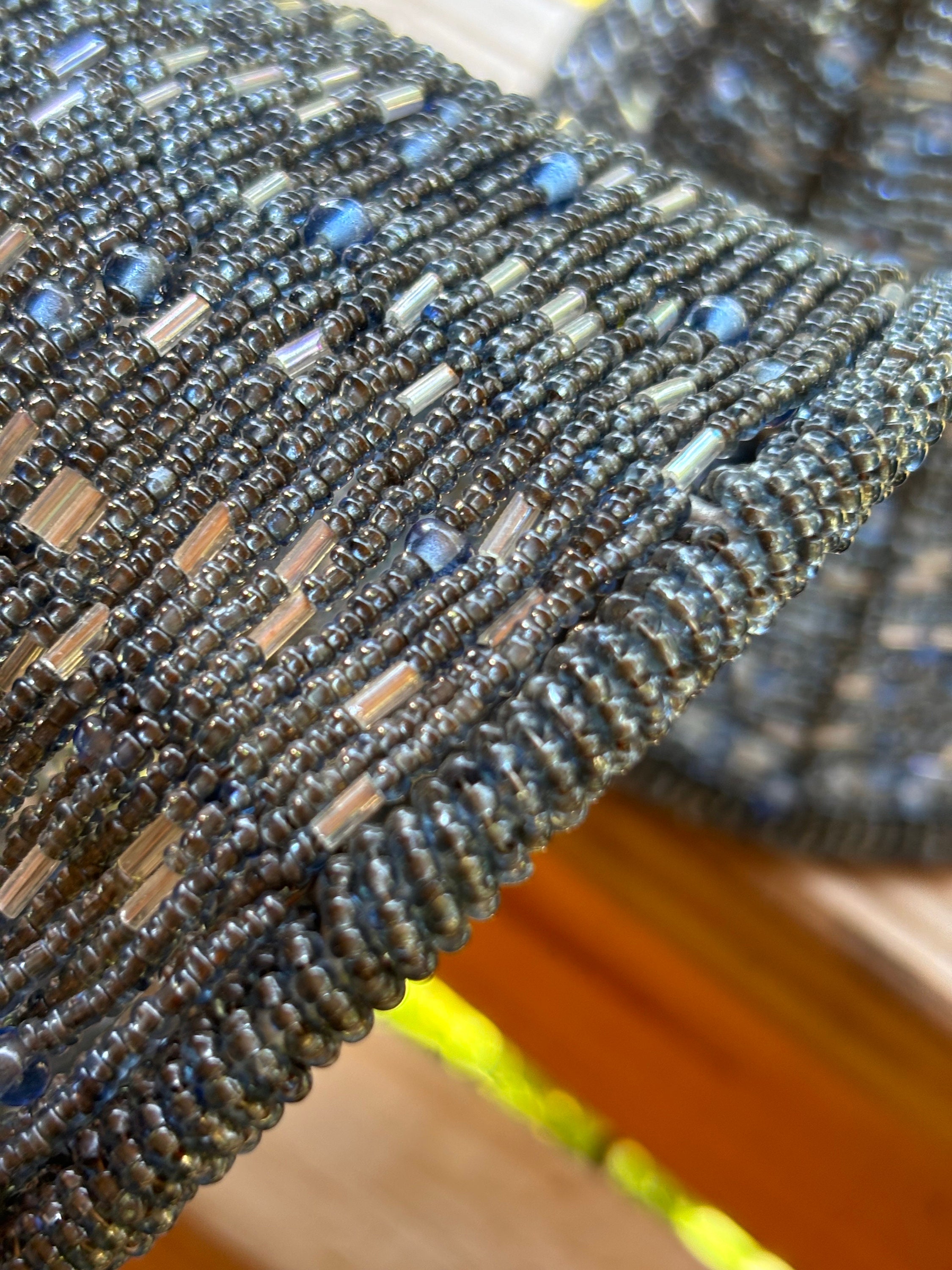Vintage Blue Beaded Wire Lamp Shades Small Heavy Size Clips on to Bulb ...