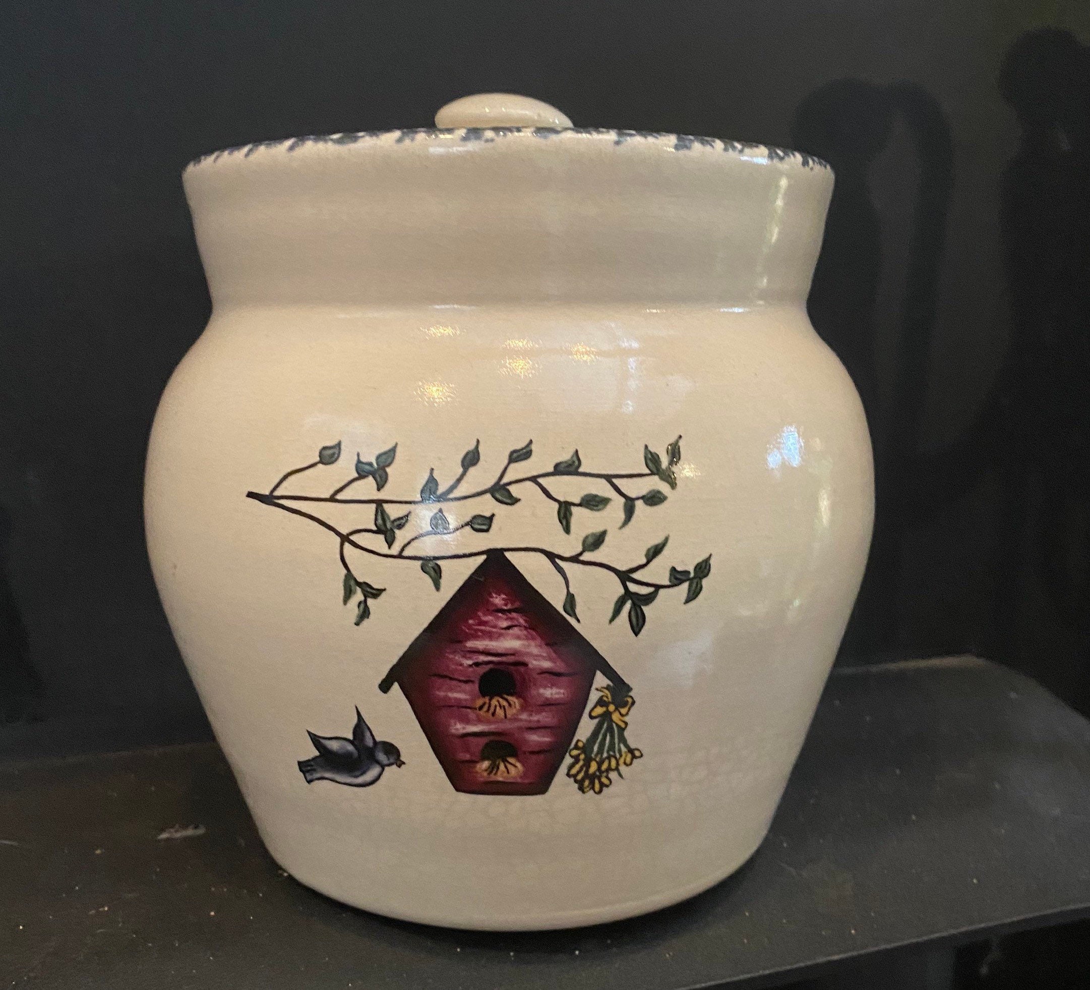 Birdhouse Canister Casey Pottery Canister Small Blue Sponge - Etsy