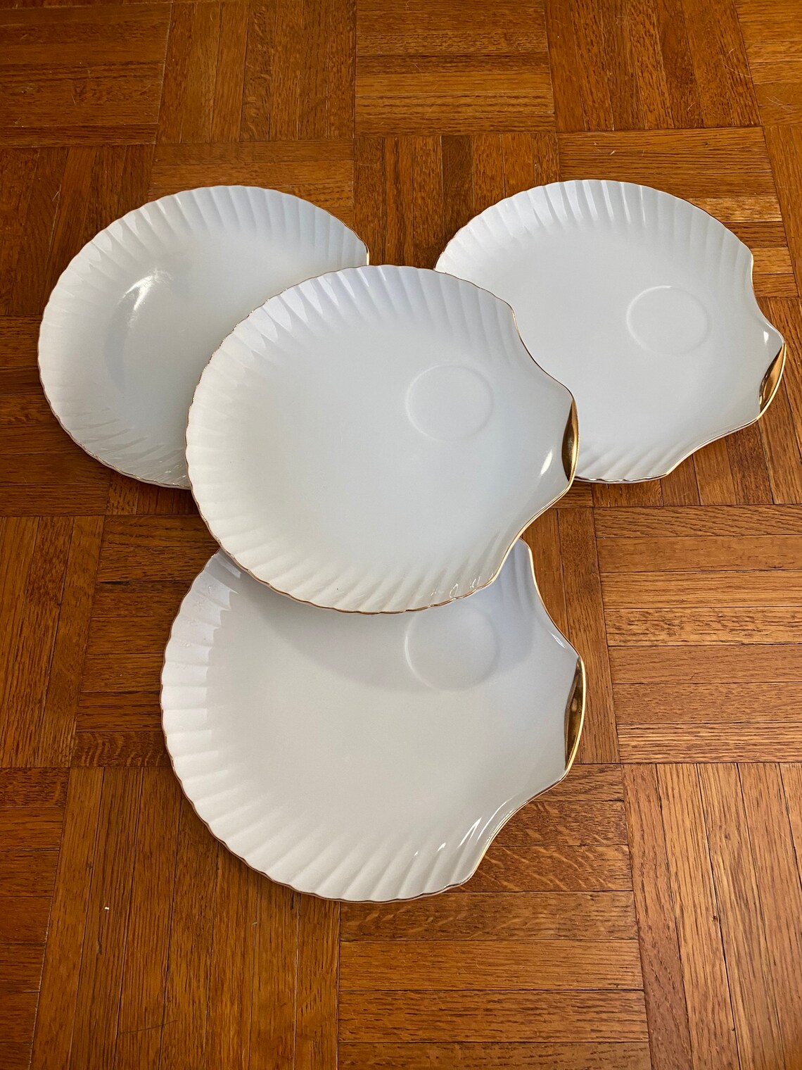 Clam Shell Appetizer Plates W Cup Rests White China W Gold Rim - Etsy UK