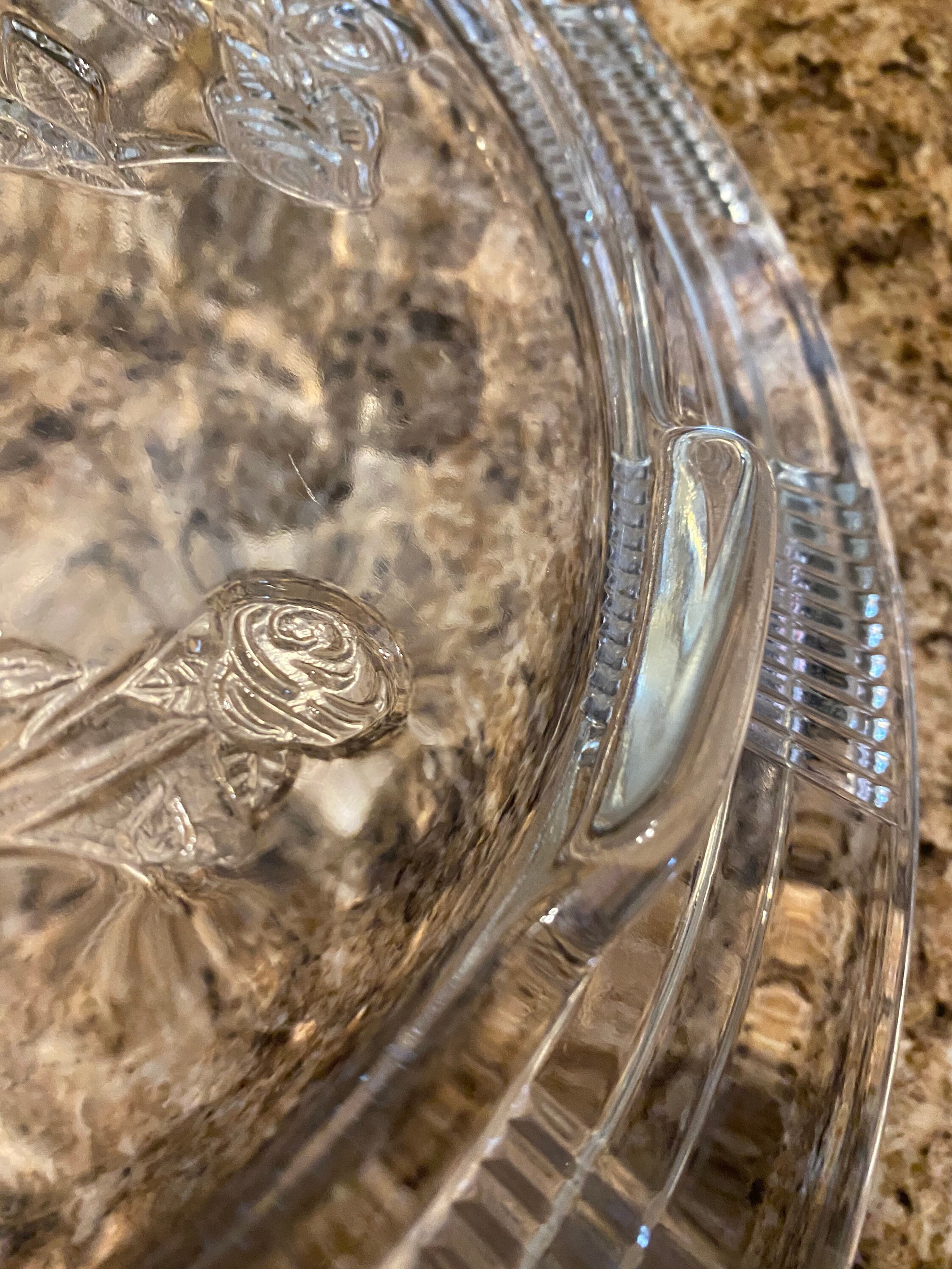 Vintage Rose Clear Glass Rose Tray W Ribbed Striped Edges - Etsy