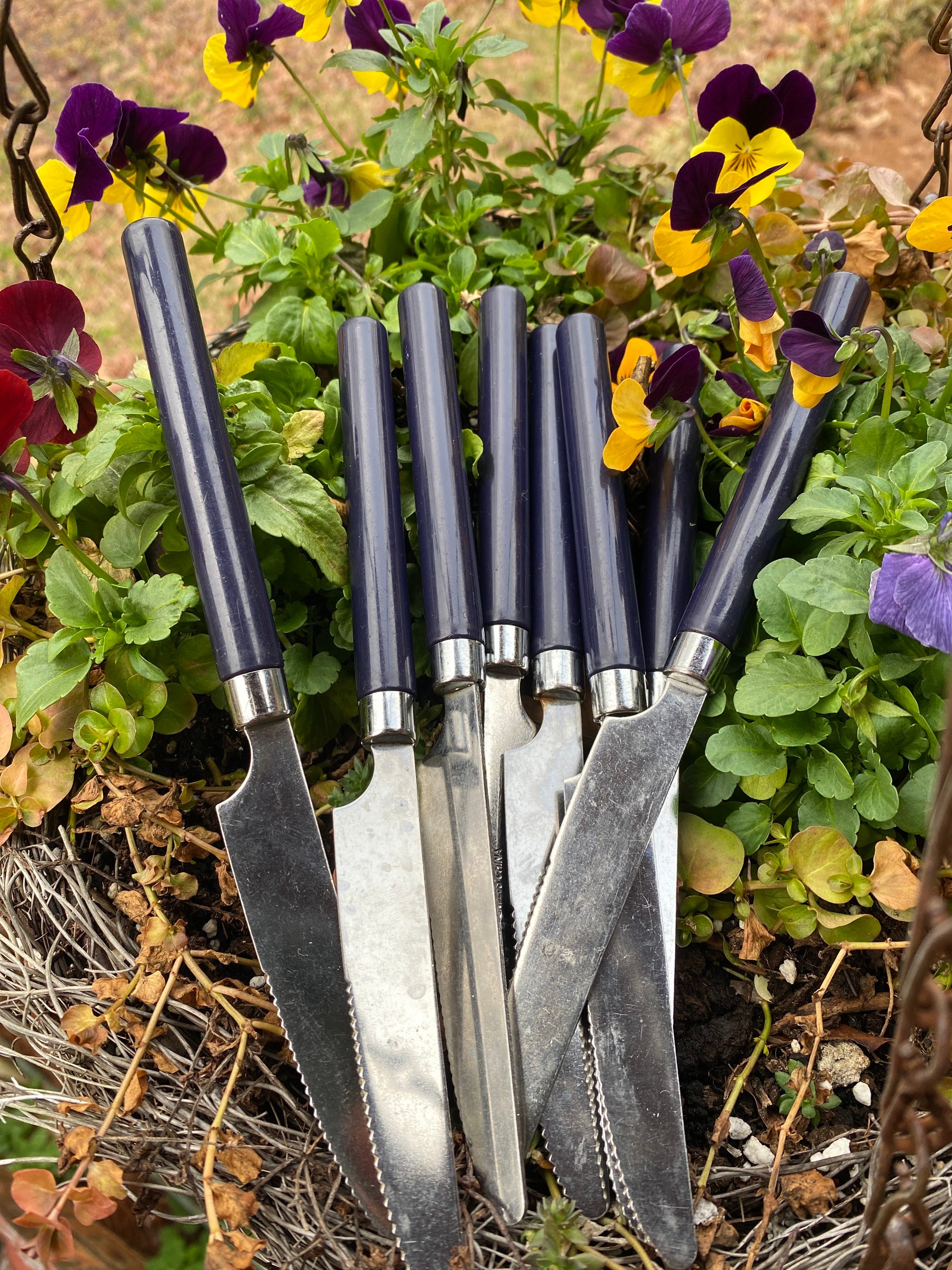 Blue Bakelite Type Handled Stainless Knives Set of 8 Dark Blue Navy ...