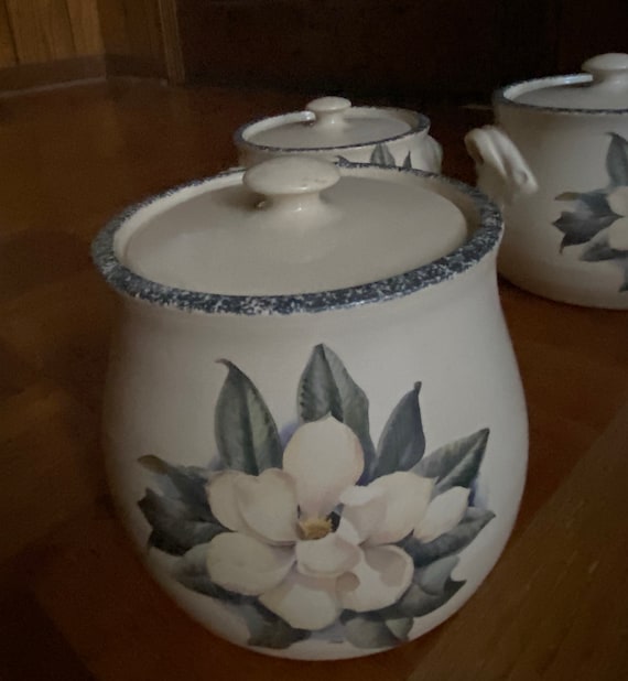 Casey Pottery Magnolia Canister Set of 3 With Lids | Etsy