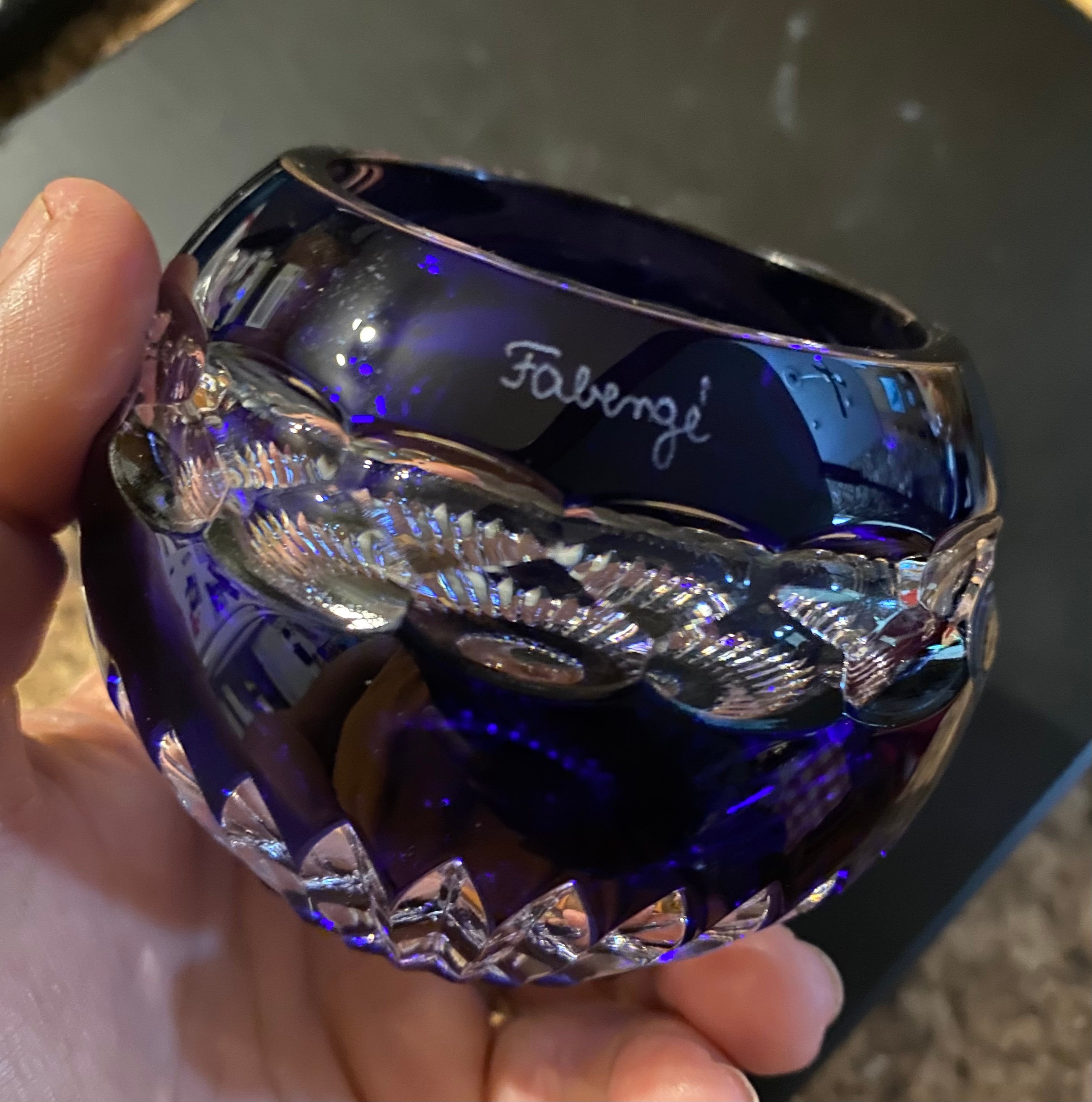 Nadya by Faberge Rose Bowl Cobalt Blue Glass Cut to Clear Signed - Etsy