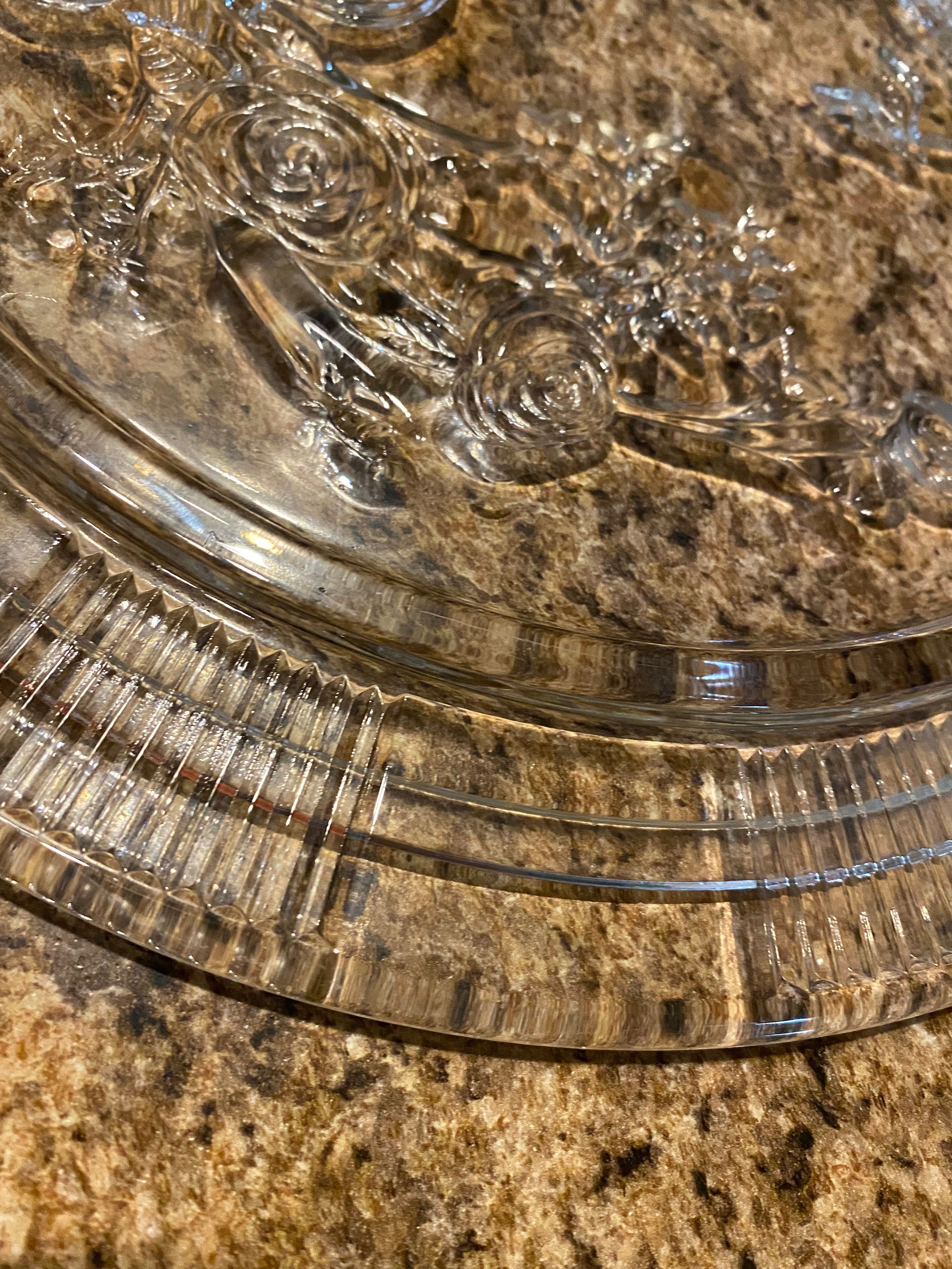 Vintage Rose Clear Glass Rose Tray W Ribbed Striped Edges - Etsy