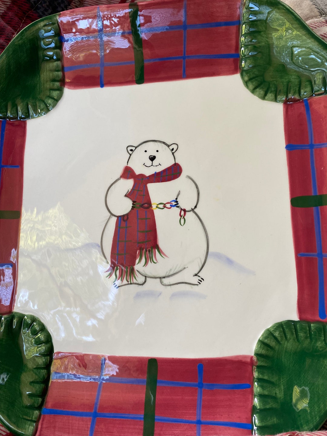 Snow Bear by Pfaltzgraff Square Luncheon Plates Set of 5 White Bear W ...