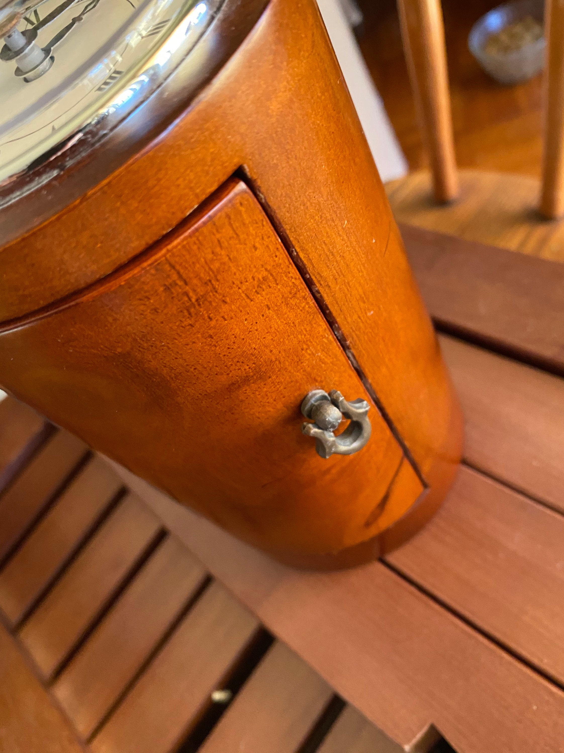 Cylinder Wooden Quartz Clock Jewelry Box W Drawers 6HKS Brass Hinges ...