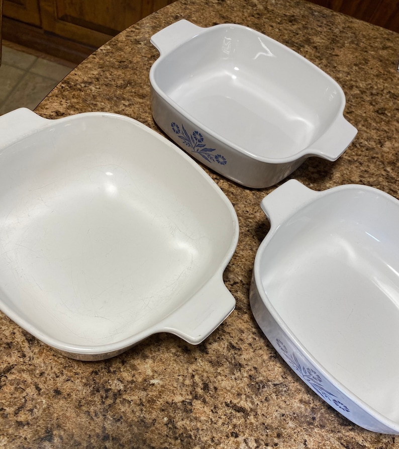 1 Quart Corning Ware White W Blue Floral Cornflower P-1-B 1 QT Made in ...