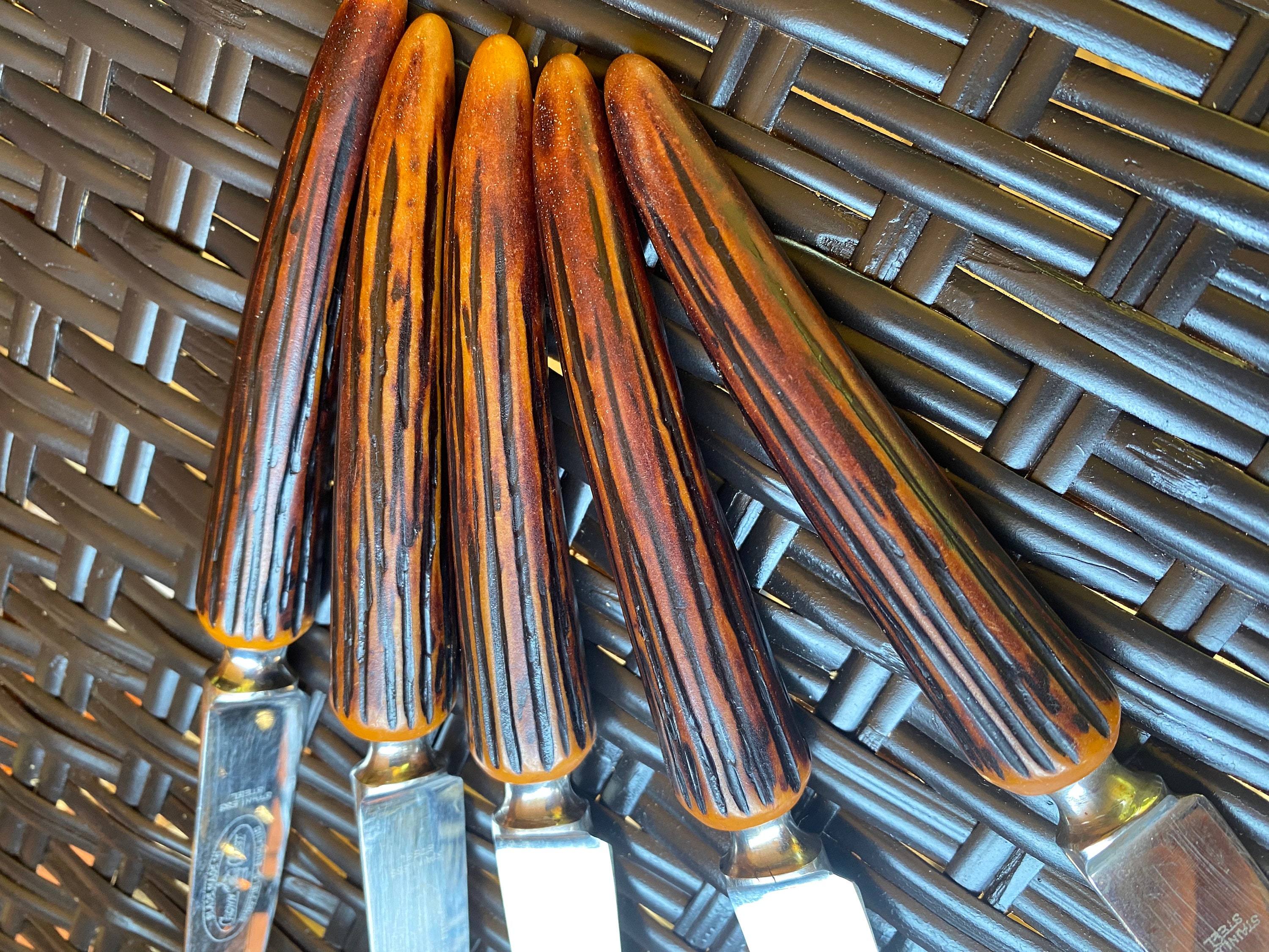 Crown Crest Dark Brown Antler Bone Handled Steak Knives Set of 5 ...